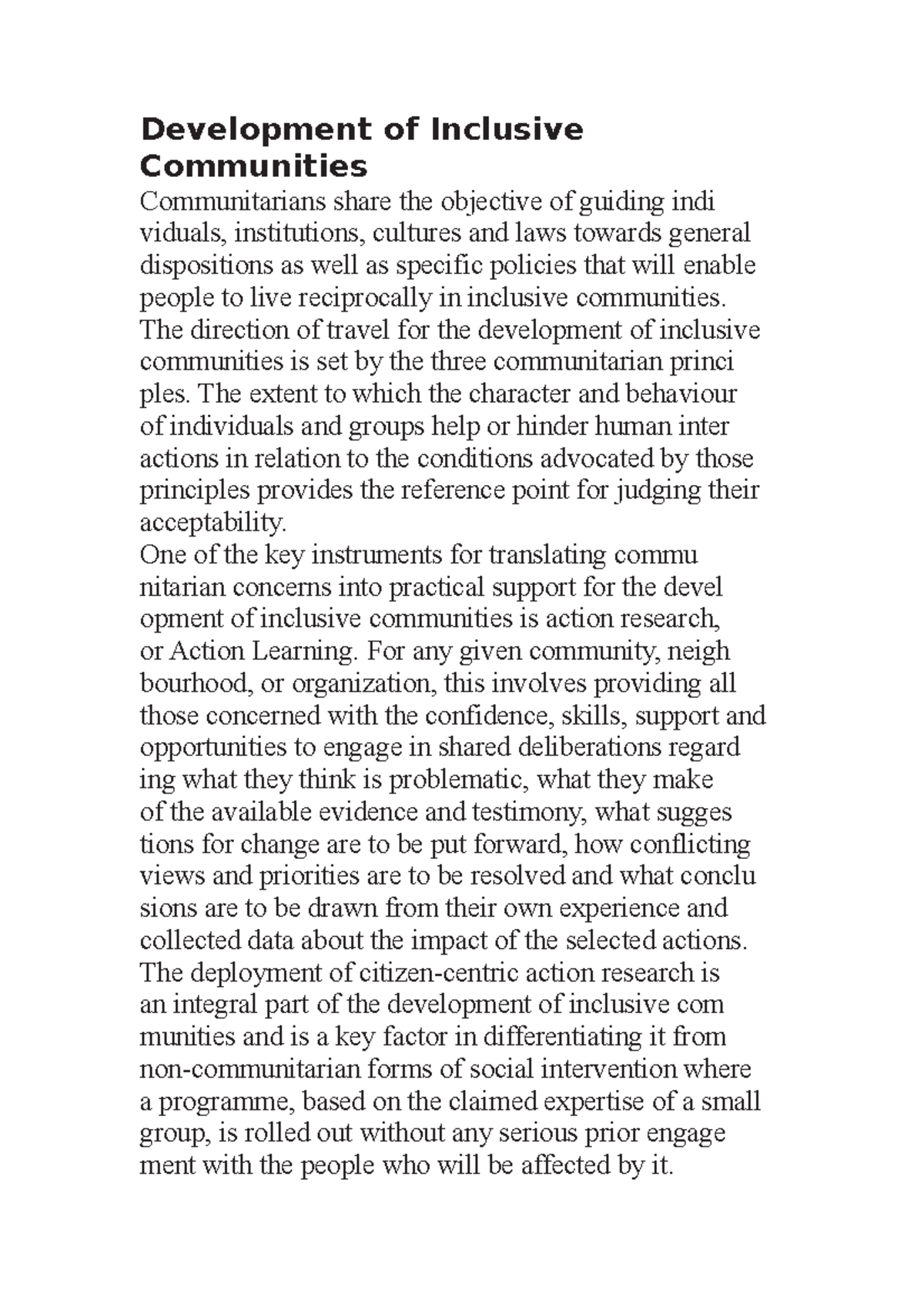 Development of Inclusive Communities - Development of Inclusive ...