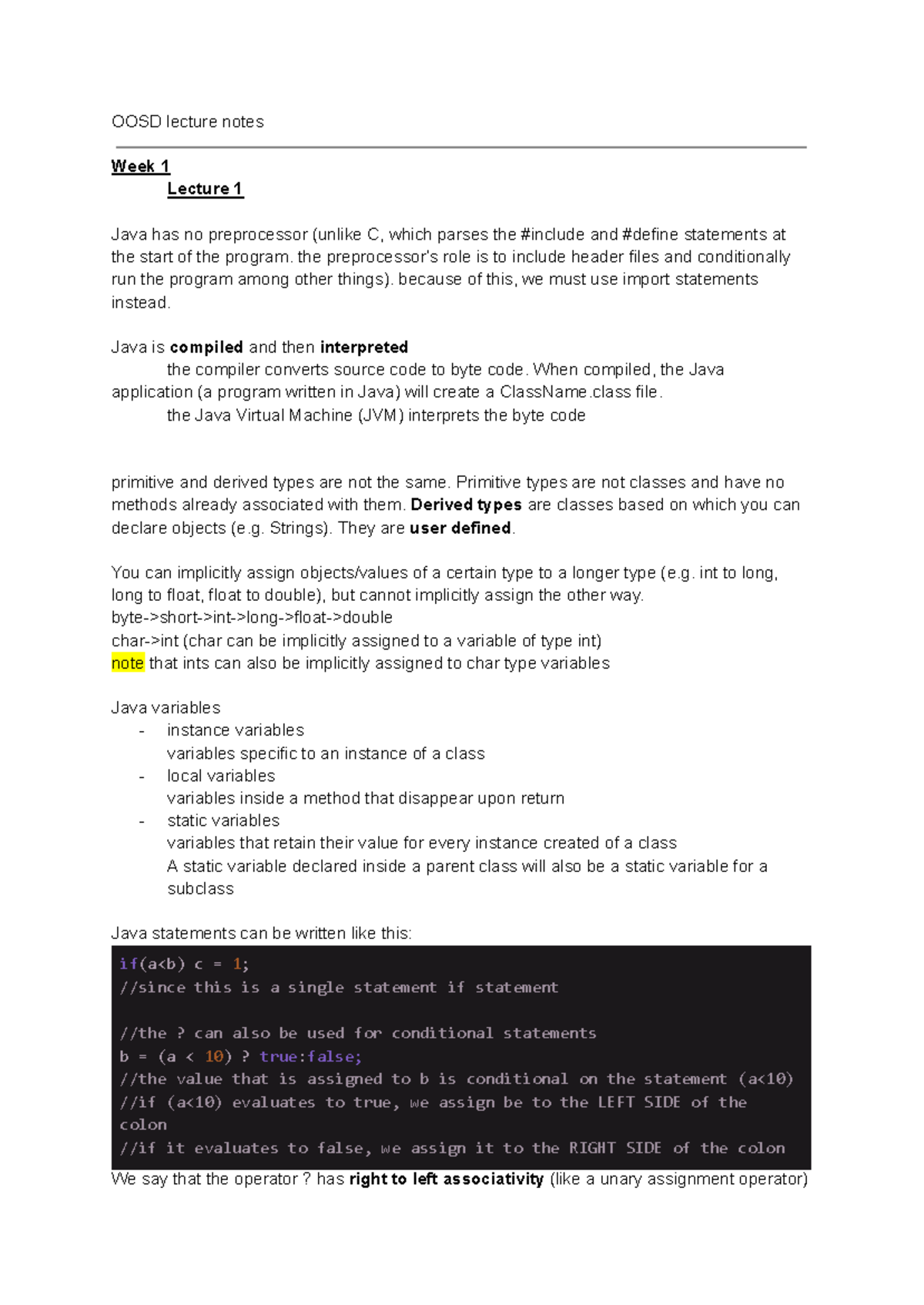 Oosd 2023 Sem 1 Notes Oosd Lecture Notes Week 1 Lecture 1 Java Has No
