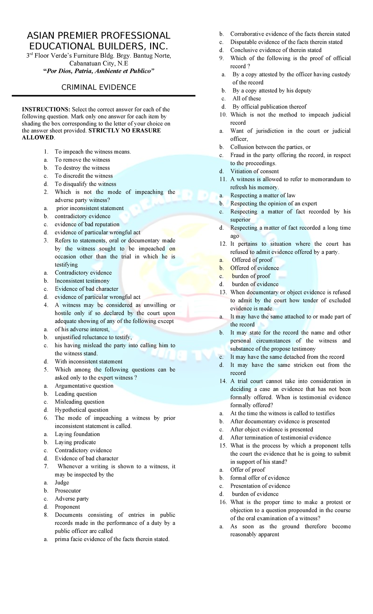 Criminal Evidence - Purpose of Presidential Decree No. 1566 The purpose of Presidential Decree ...