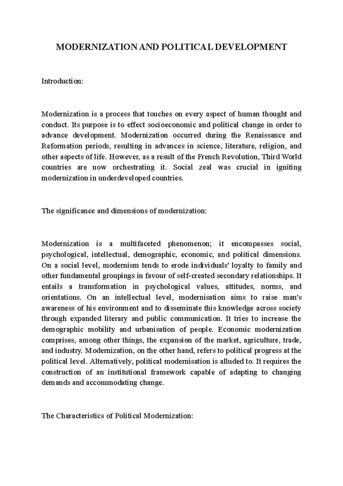 Modernization AND Political Development - MODERNIZATION AND POLITICAL ...