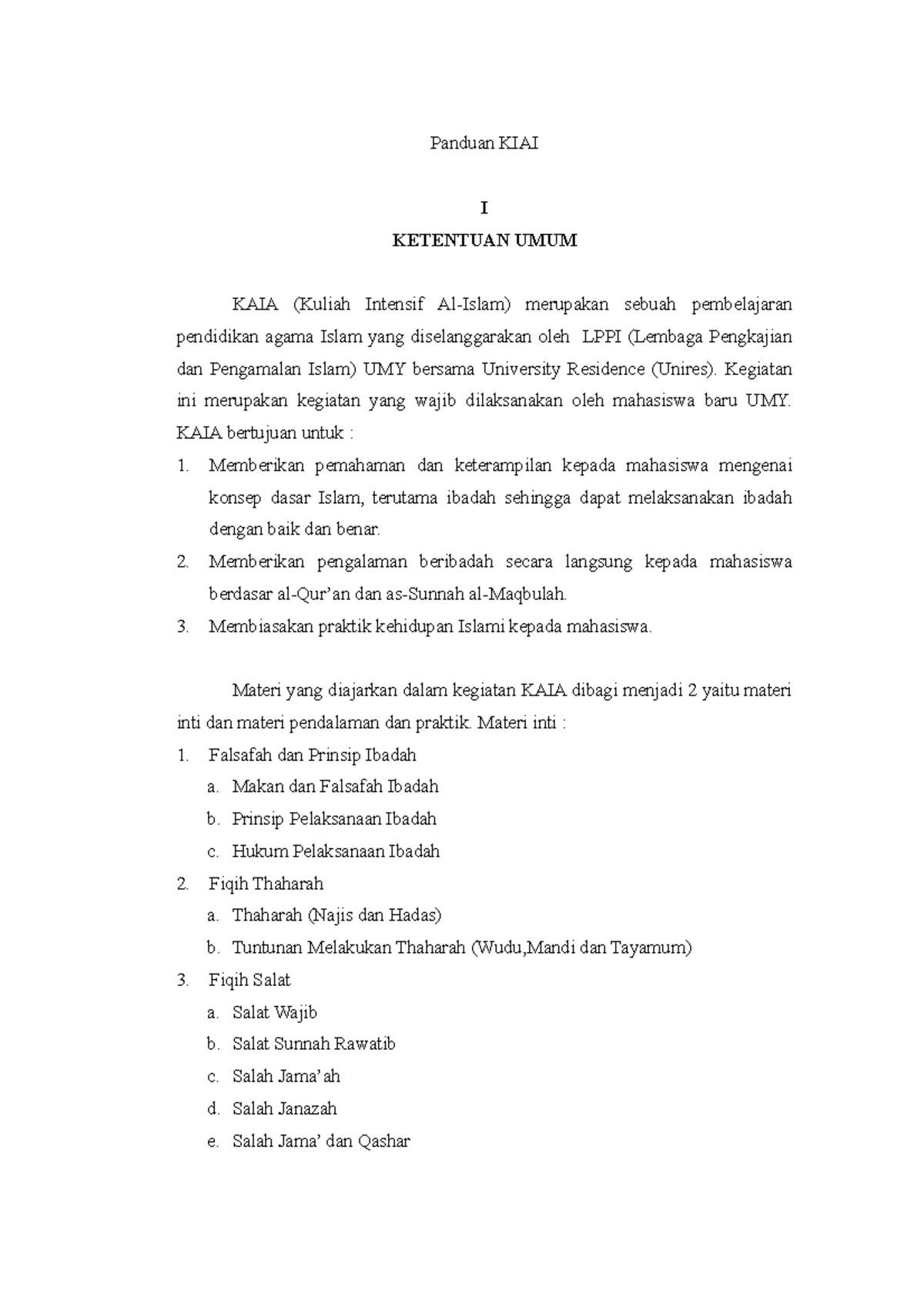 Resume Pra Osdi 2021 - Panduan KIAI I KETENTUAN UMUM KAIA (Kuliah Intensif Al-Islam) merupakan ...