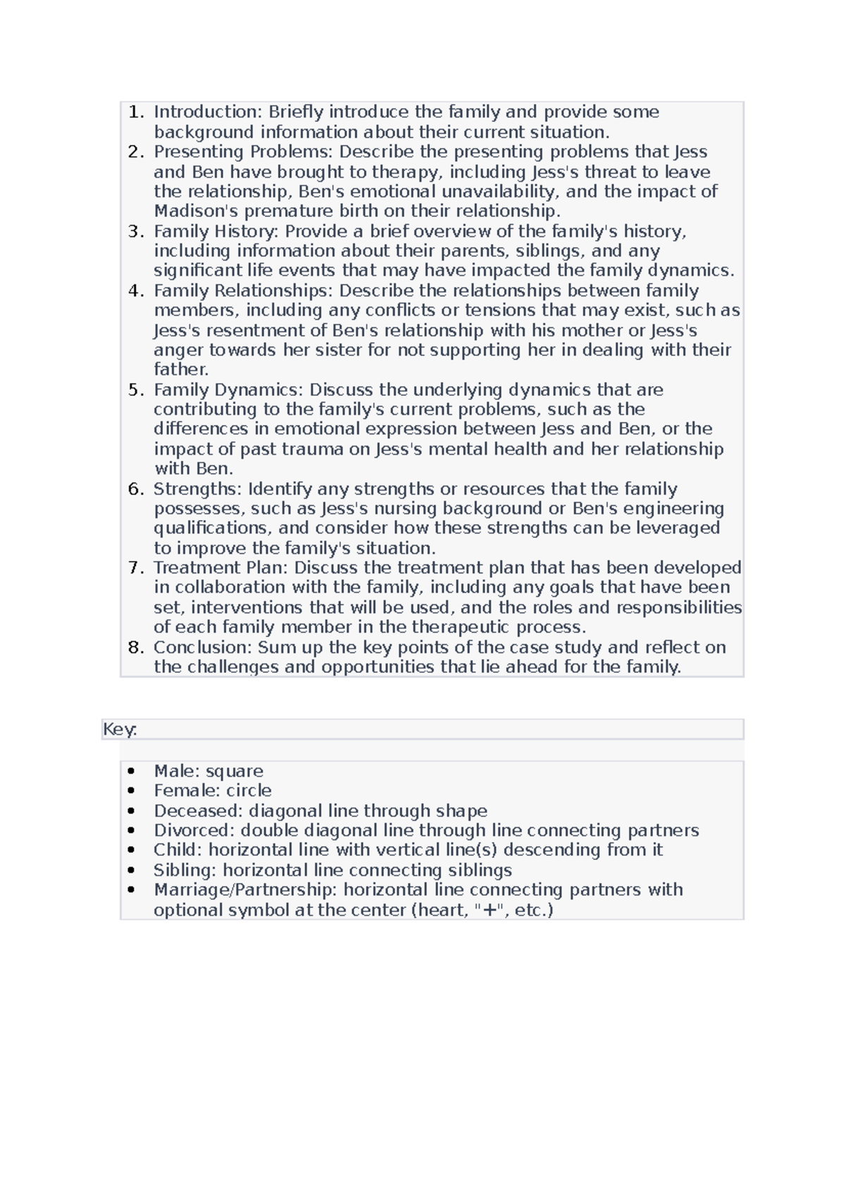 Case study - Notes plan - Introduction: Briefly introduce the family ...