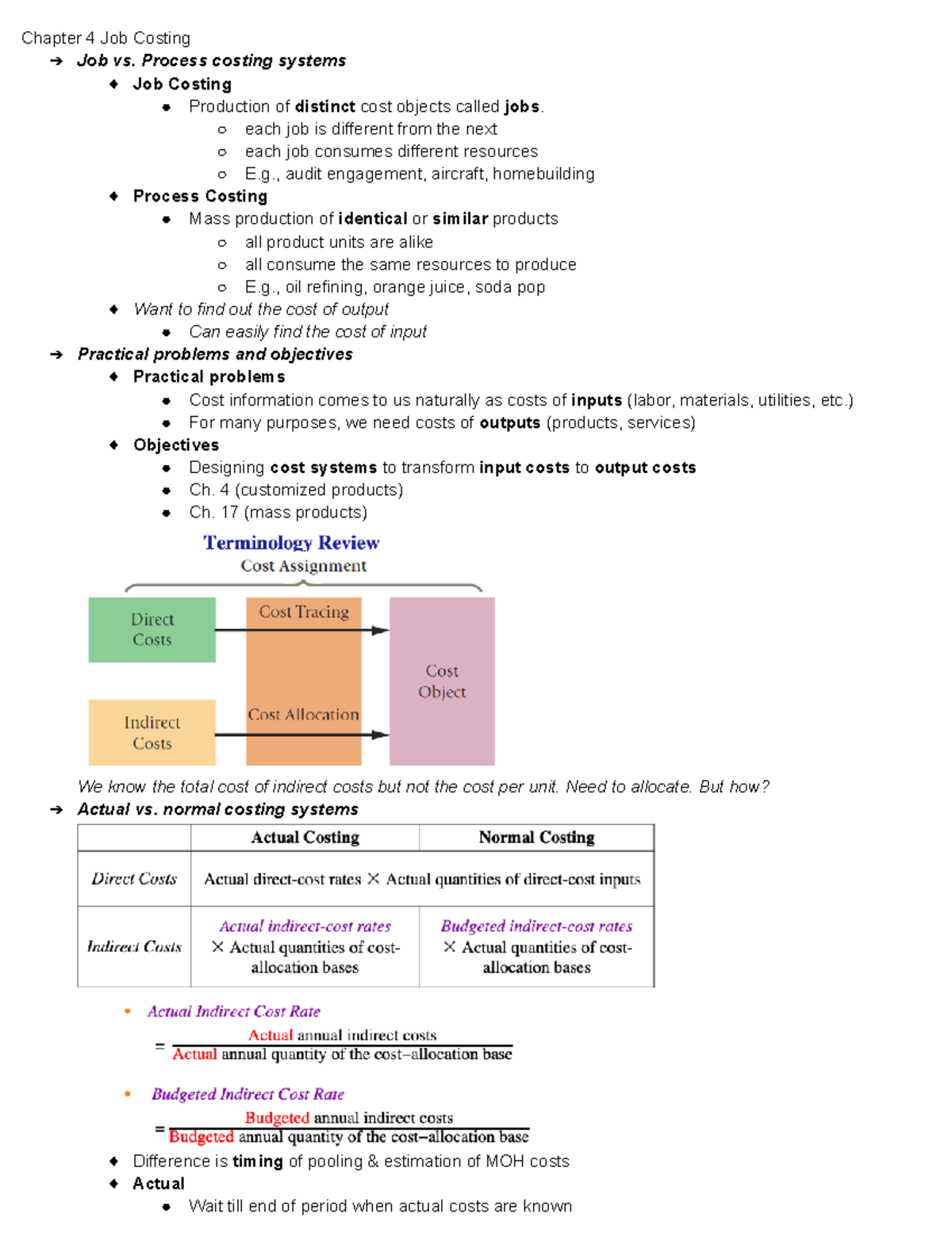 Cost Acc. Chapter 4 notes - Chapter 4 Job Costing Job vs. Process ...