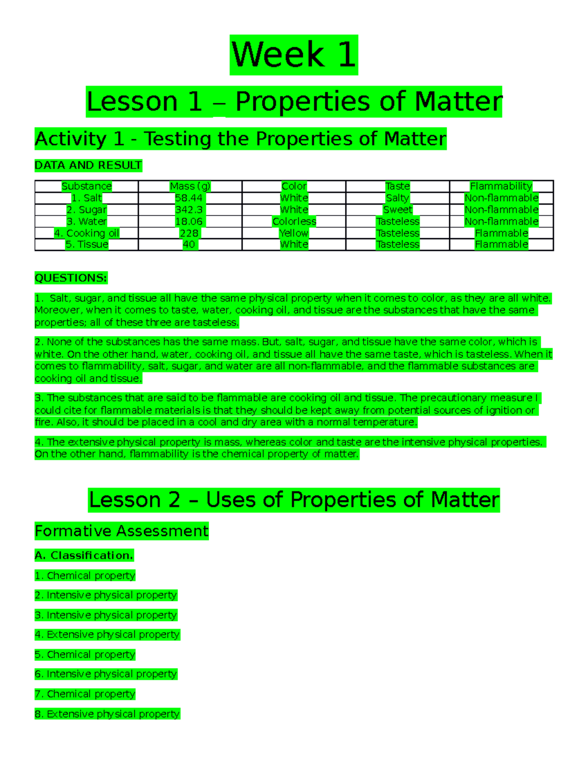 Draft CHEM WEEK 1 None Week 1 Lesson 1 Properties Of Matter draft-chem-week-1-none-week-1-lesson-1-properties-of-matter