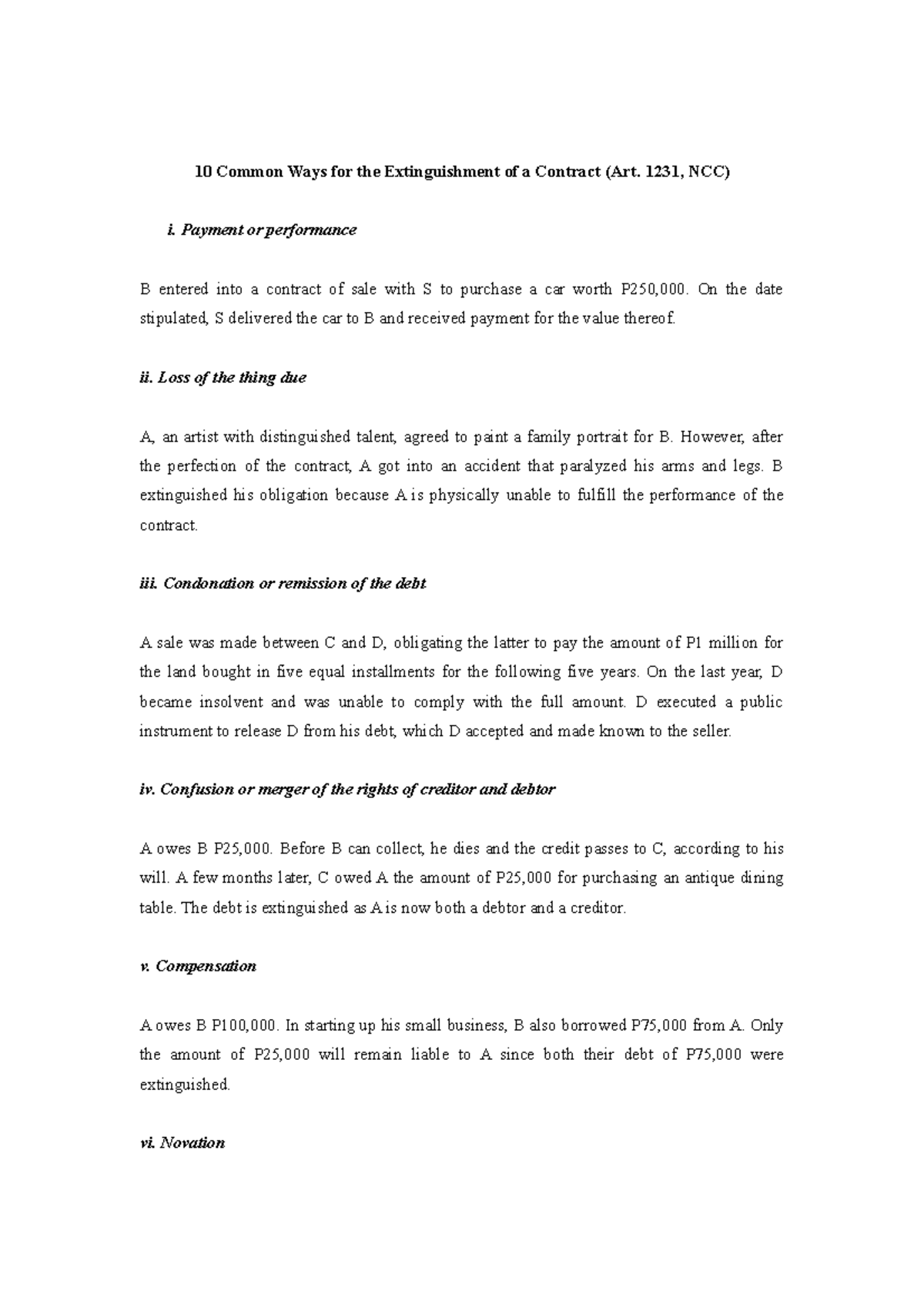 Com Law-Article 1231 - Ways for the Extinguishment of a Contract, Art ...