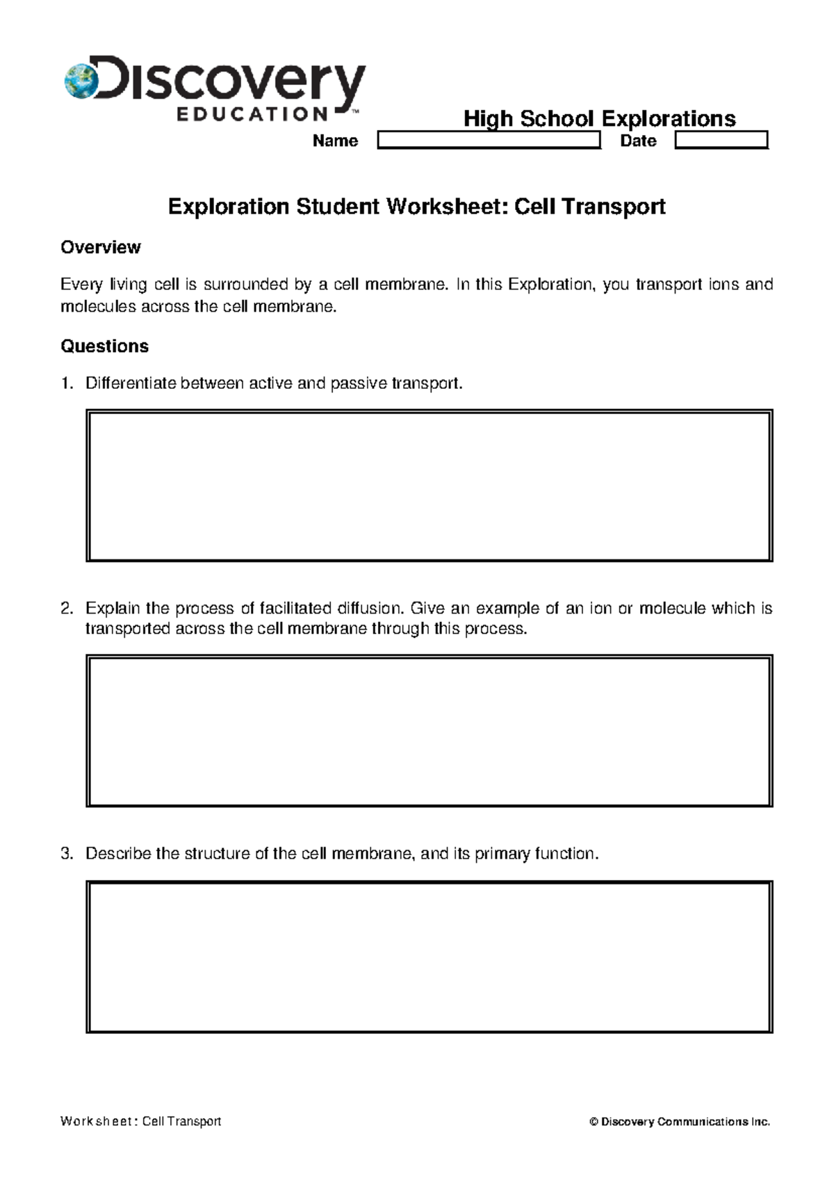 Exploration Student Worksheet - High School Explorations Name ...