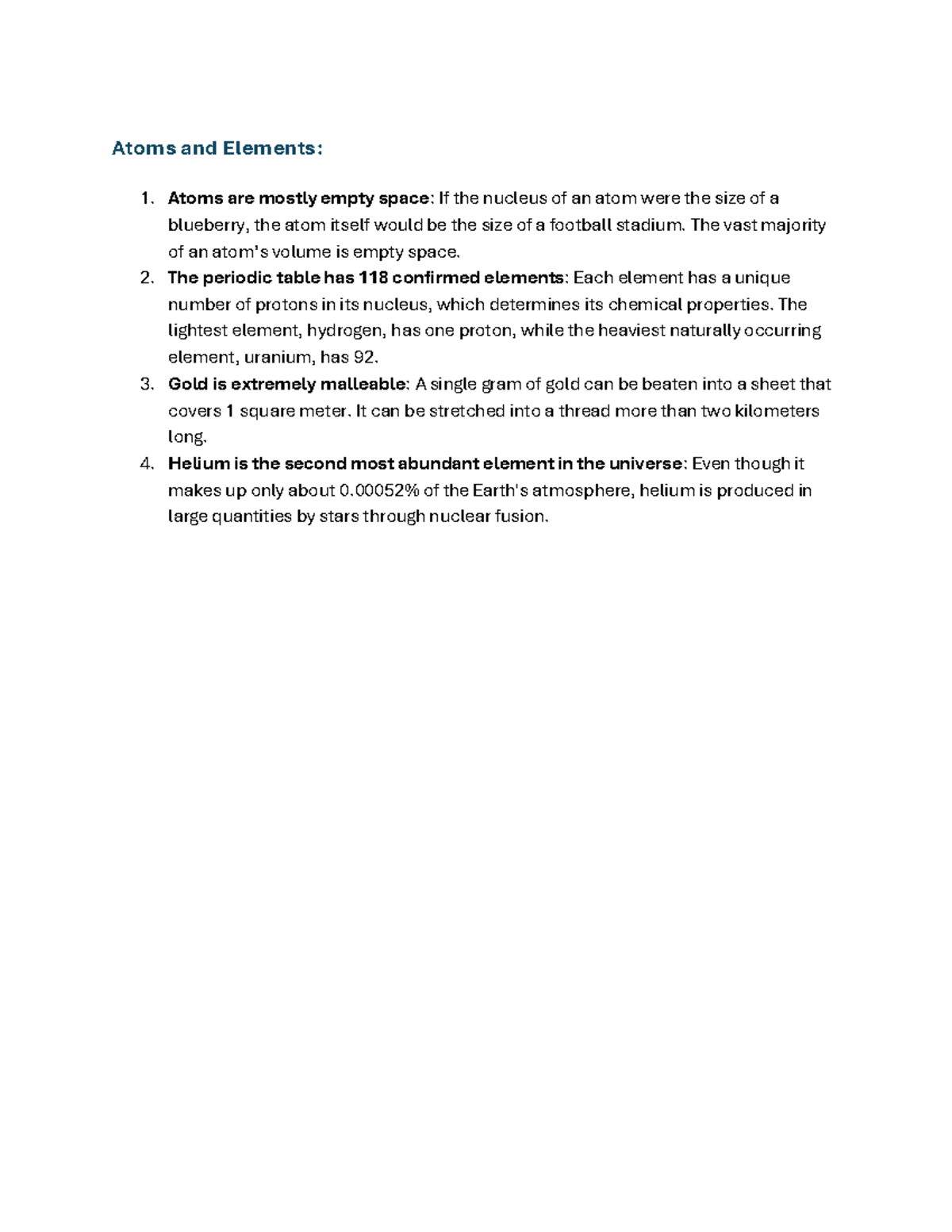 Document 1 - chem notes - Atoms and Elements: Atoms are mostly empty ...