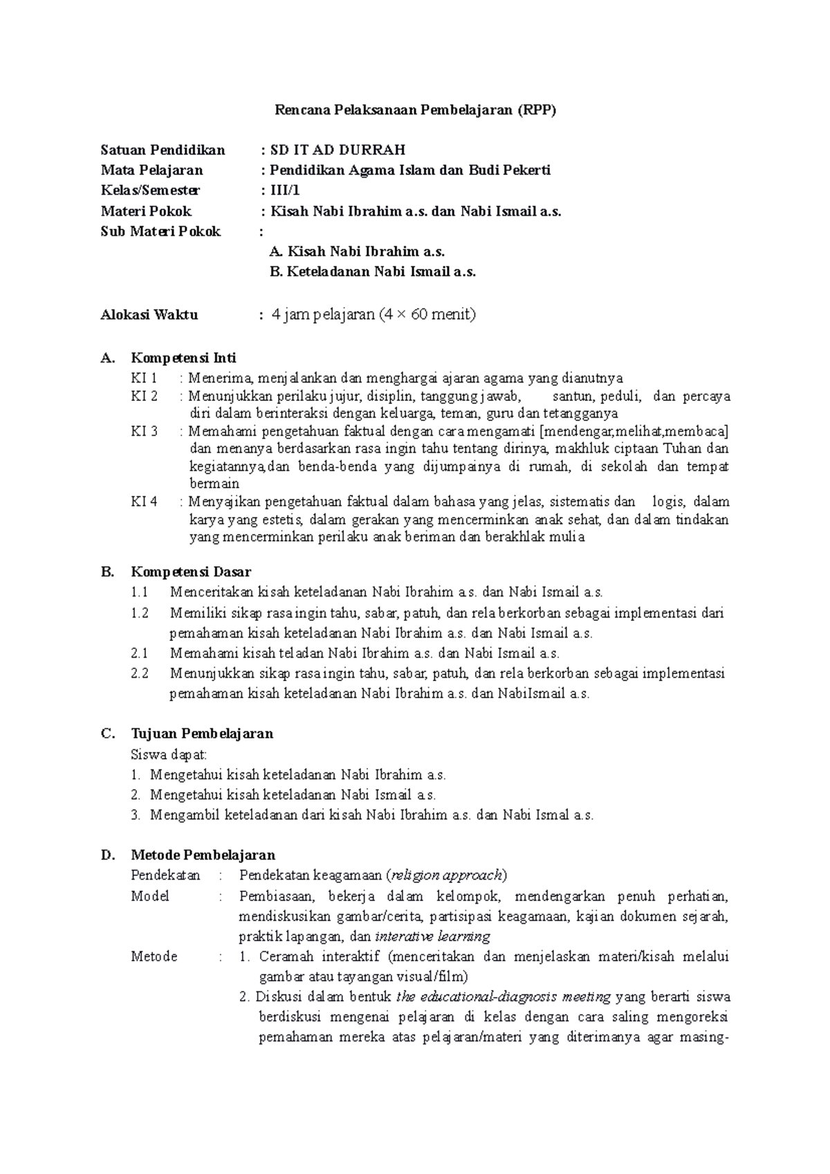 RPP PAI BAB 6 - RPP PAI JSIT - Rencana Pelaksanaan Pembelajaran (RPP ...