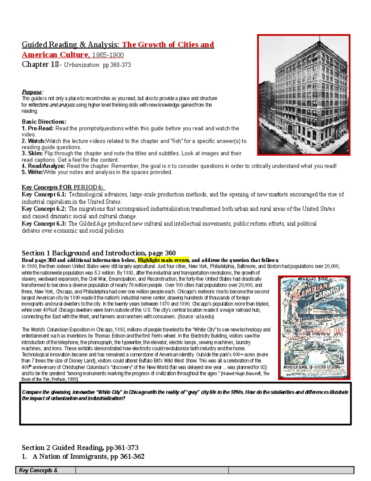 Overview of a Period of US History - Guided Reading & Analysis: The ...