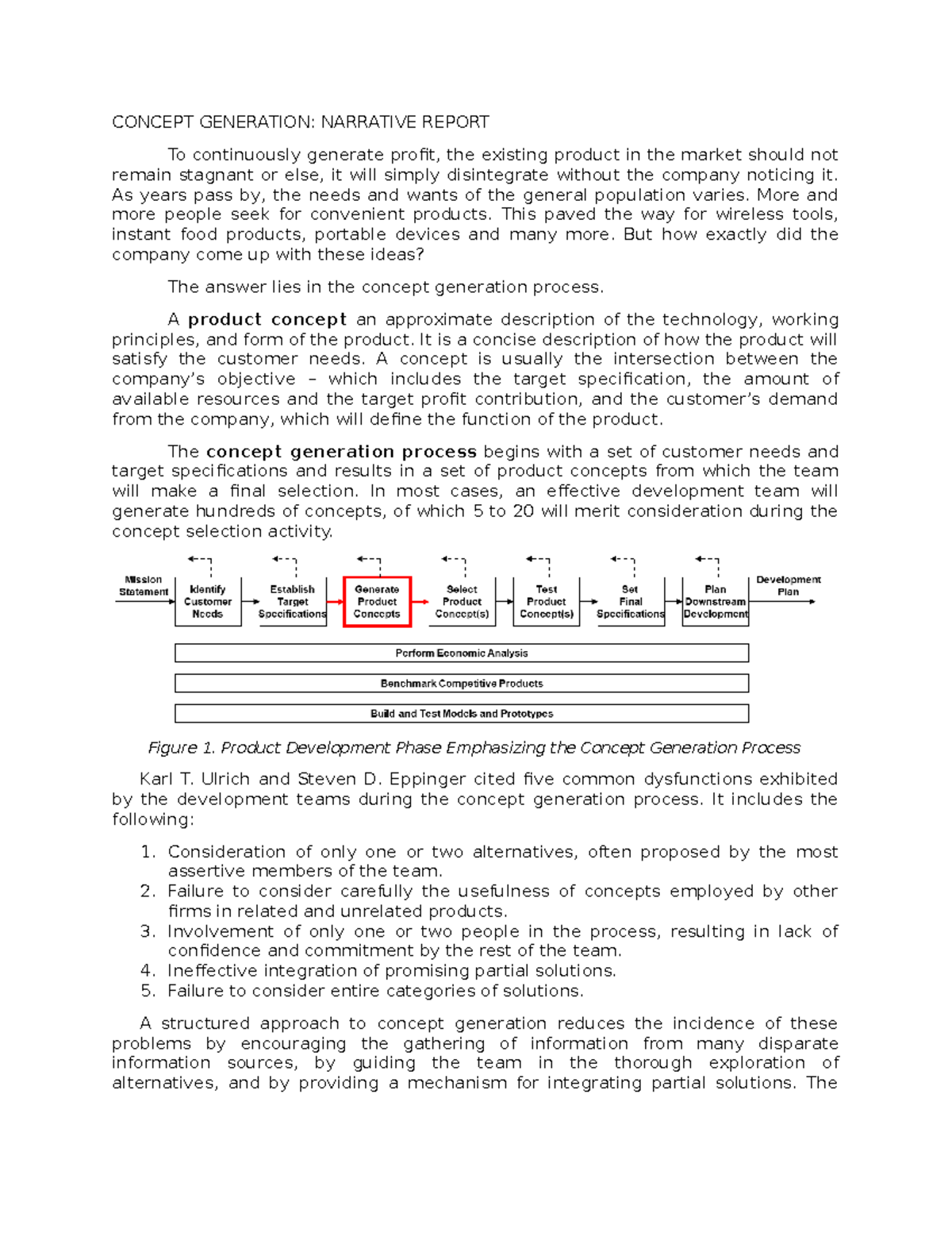 Concept Generation Narrative Report - CONCEPT GENERATION: NARRATIVE ...