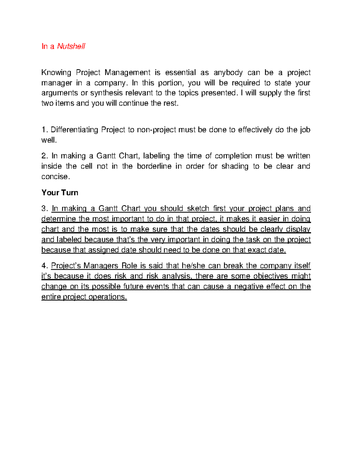 In a Nutshell 1 - Gantt Chart - In a Nutshell Knowing Project ...