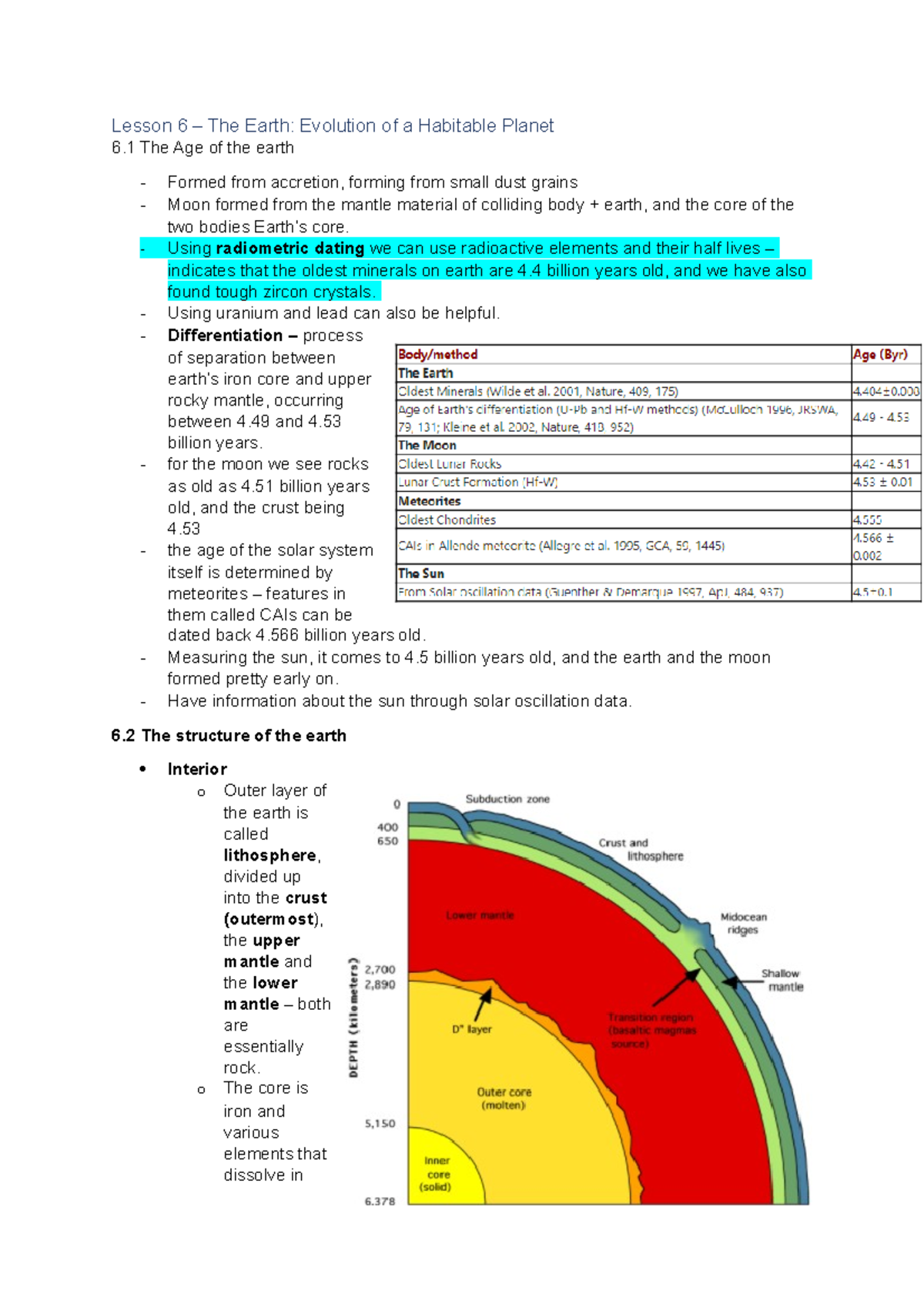 Lesson 6 - Lecture notes from module 6 - Lesson 6 – The Earth ...