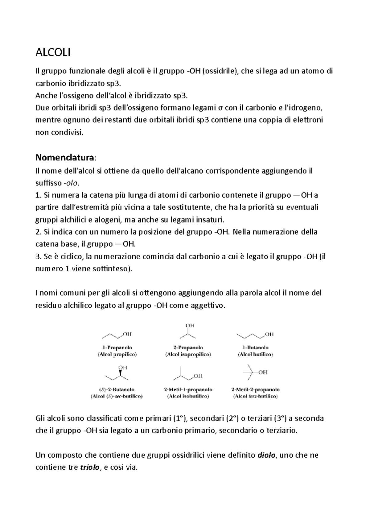 8. Alcoli - Appunti lezioni di Chimica Organica 1, del corso di Chimica ...