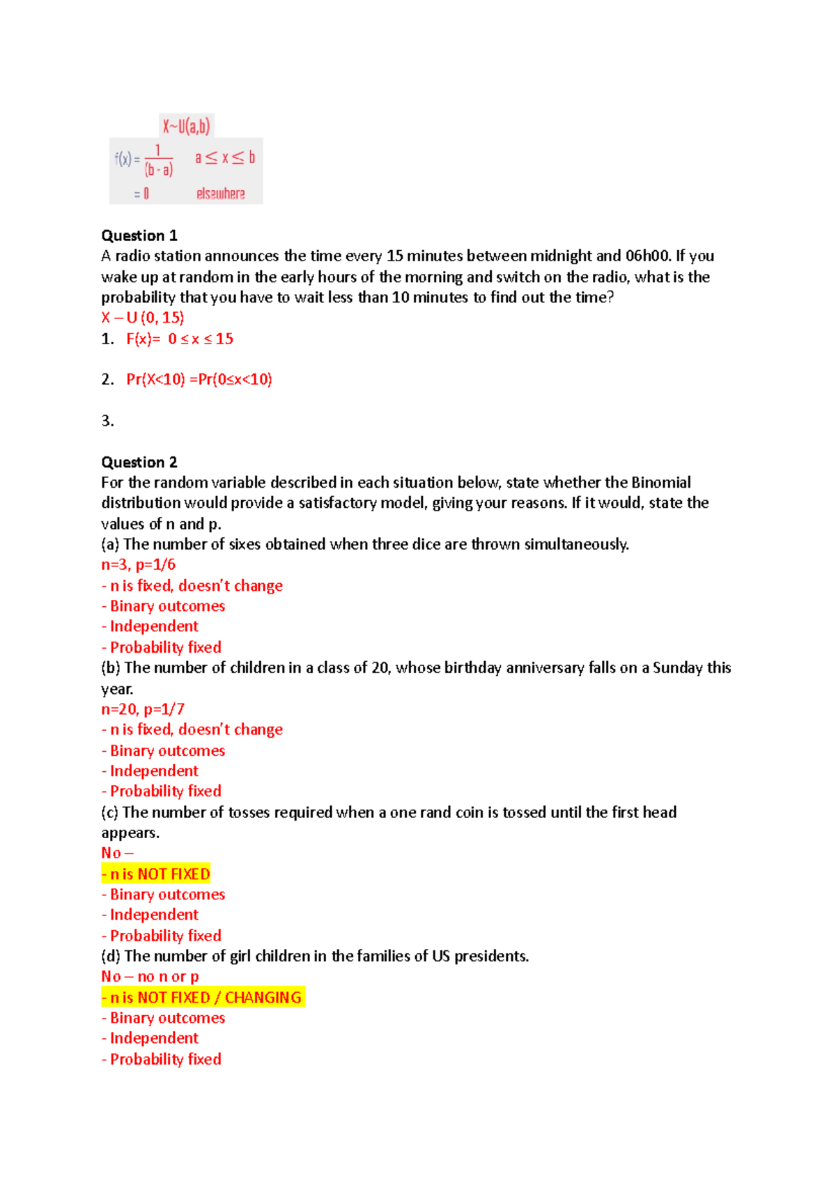 Week 6 Tutorial - SUBMISSIN 2023 - Question 1 A radio station announces the time every 15 ...