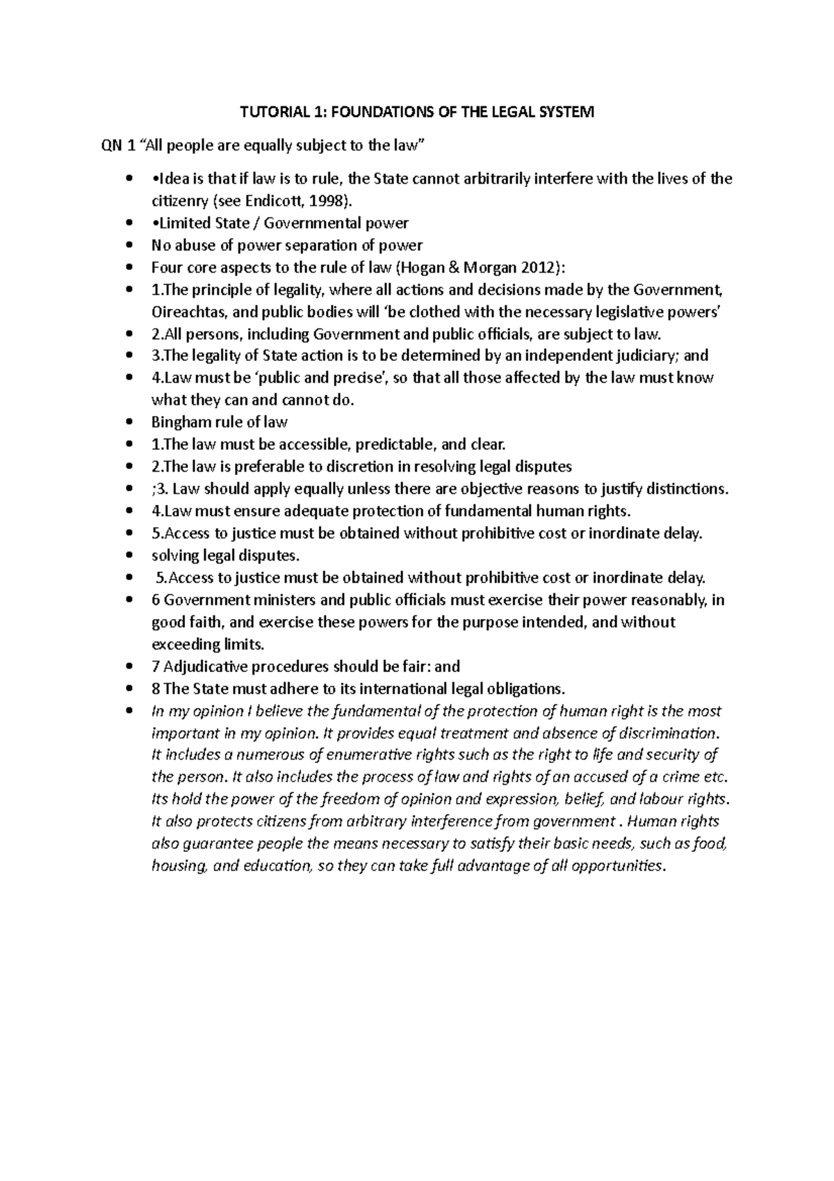 Tutorial 1 foundations - TUTORIAL 1: FOUNDATIONS OF THE LEGAL SYSTEM QN ...