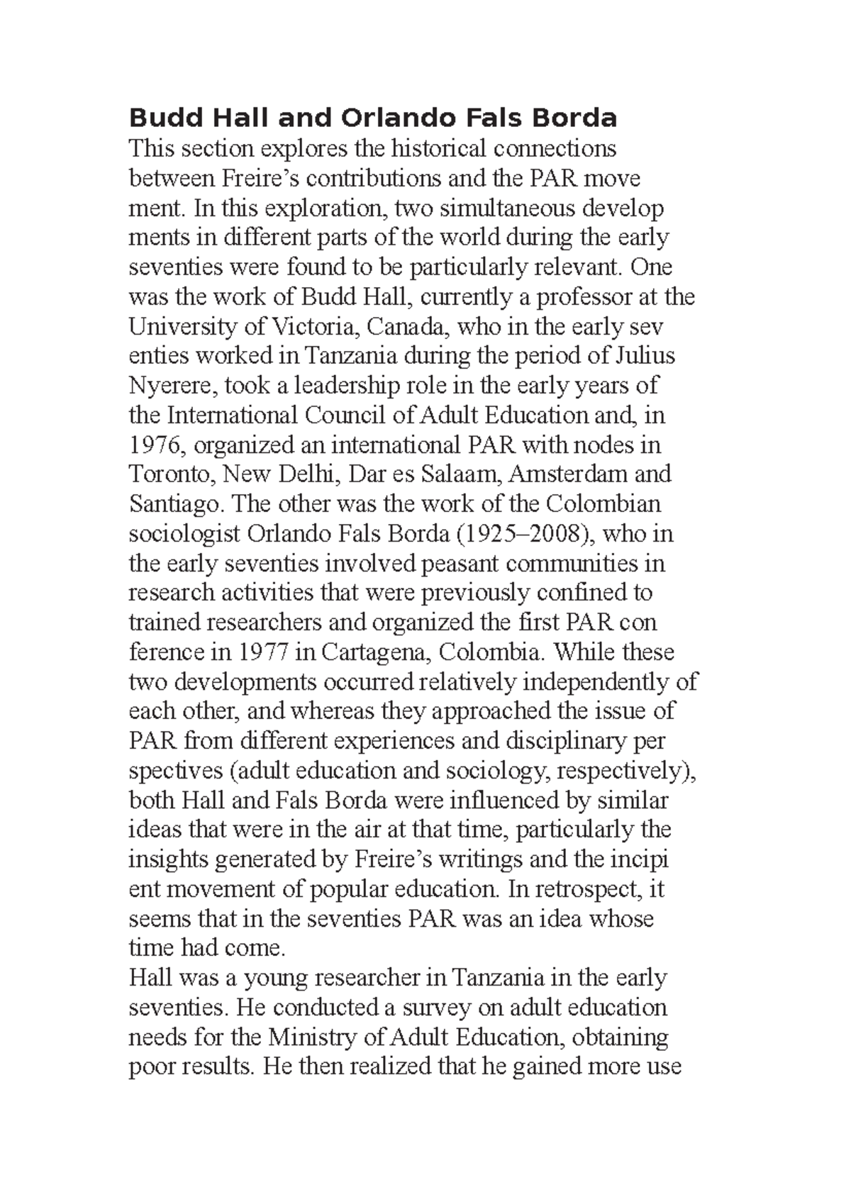 Budd Hall and Orlando Fals Borda - In this exploration, two ...