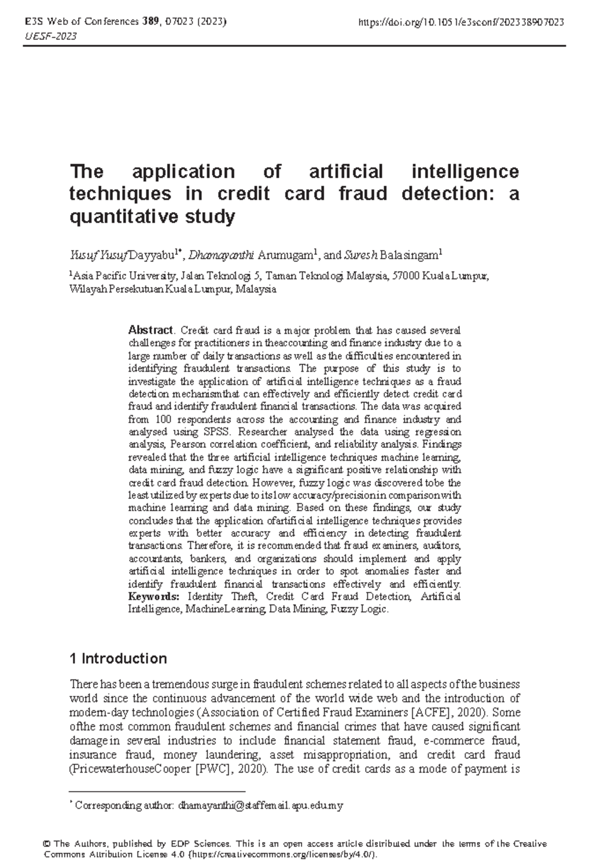 Quantitative Research Article - The application of artificial ...