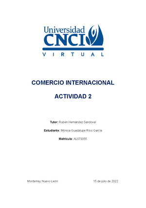 Actividad 1 comercio internacional CNCI - UNIVERSIDAD CNCI VIRTUAL COMERCIO INTERNACIONAL ...