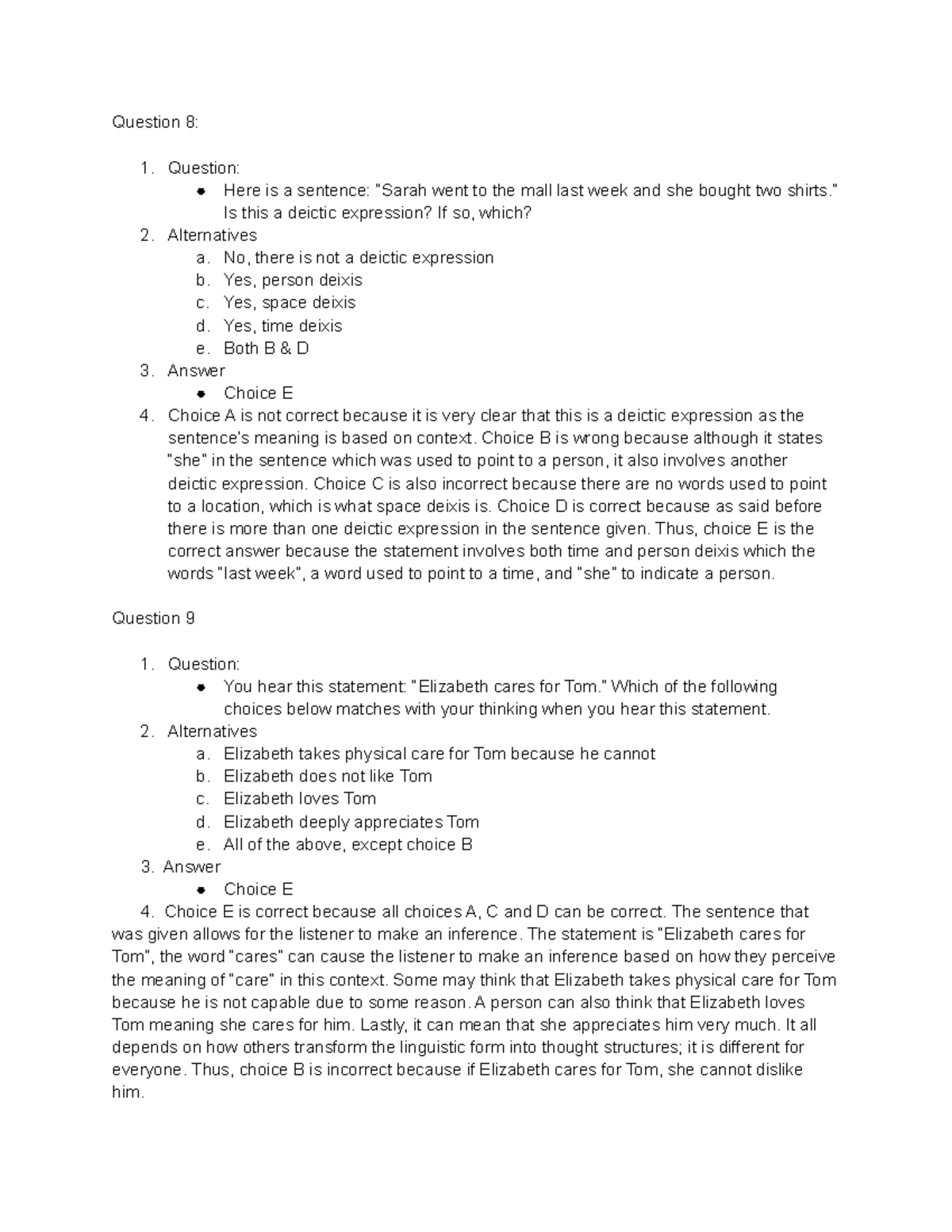 Notes 8 and 9 HESP - Question 8: Question: Here is a sentence: “Sarah ...