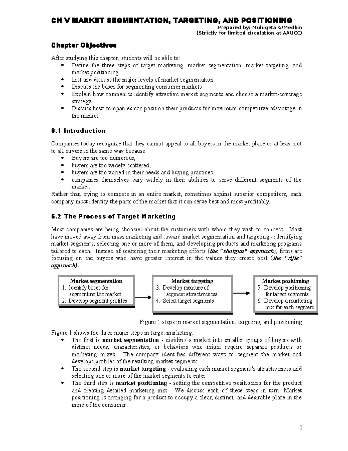 CH V Market Segmentation - CH V MARKET SEGMENTATION, TARGETING, AND POSITIONING Prepared by ...