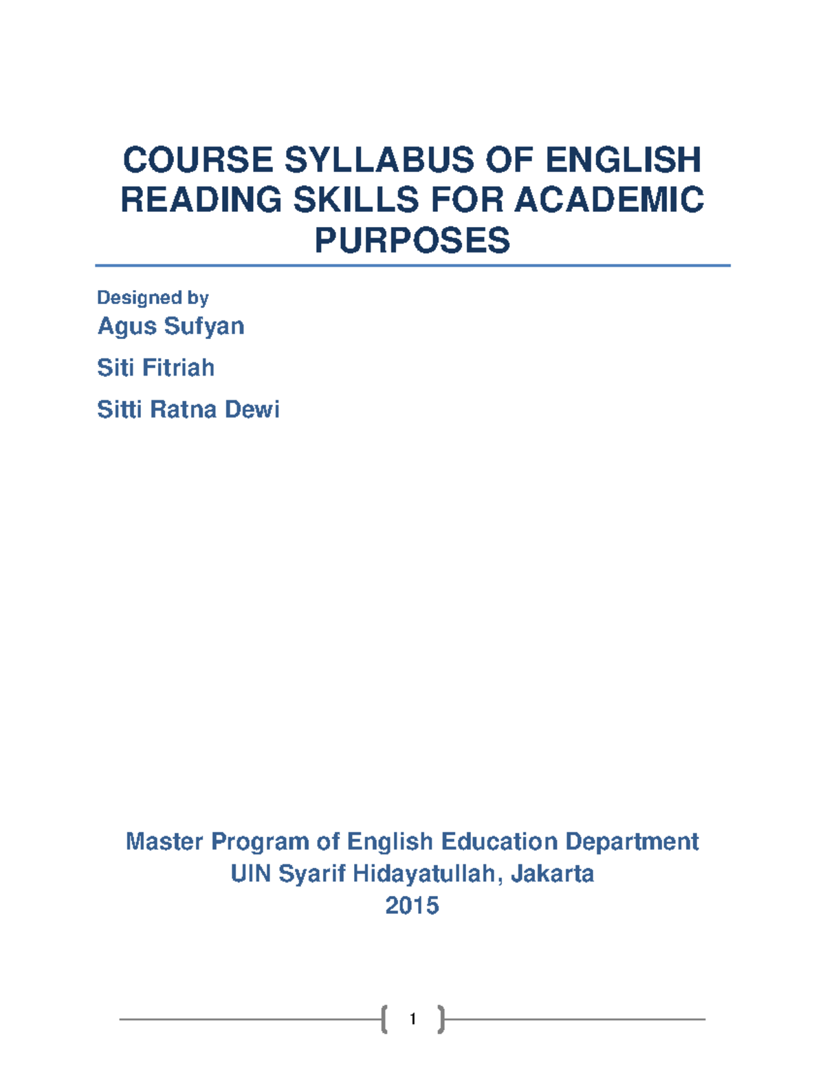 Course Syllabus OF English Reading Skill - COURSE SYLLABUS OF ENGLISH ...