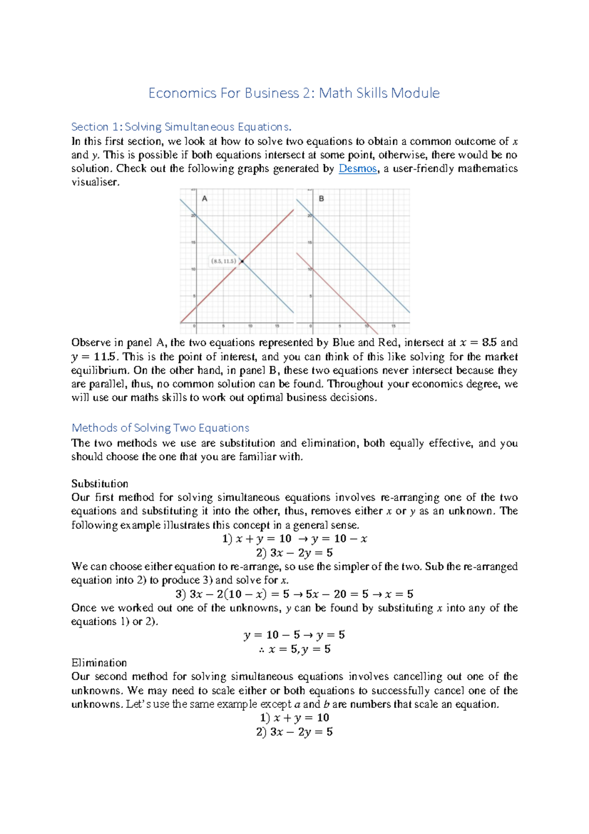 Maths Module - egegegeg - Economics For Business 2: Math Skills Module ...