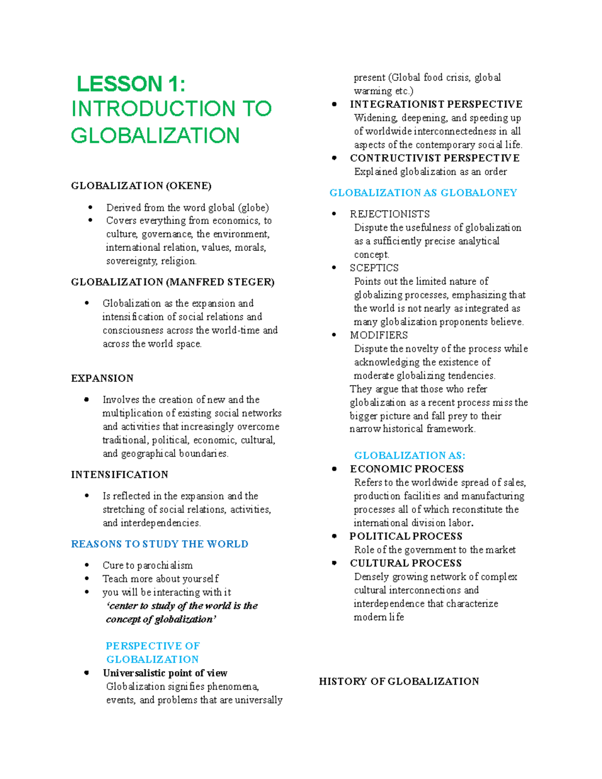 Contemporary - summary of lesson 1 and 2 - LESSON 1: INTRODUCTION TO ...