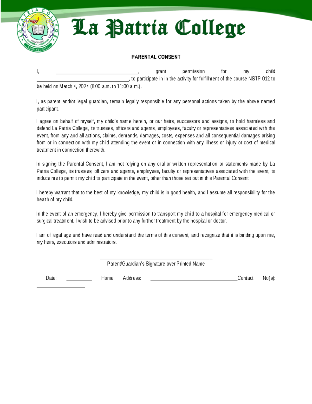 Parental Consent 1 3asdfghjkl - PARENTAL CONSENT I ...