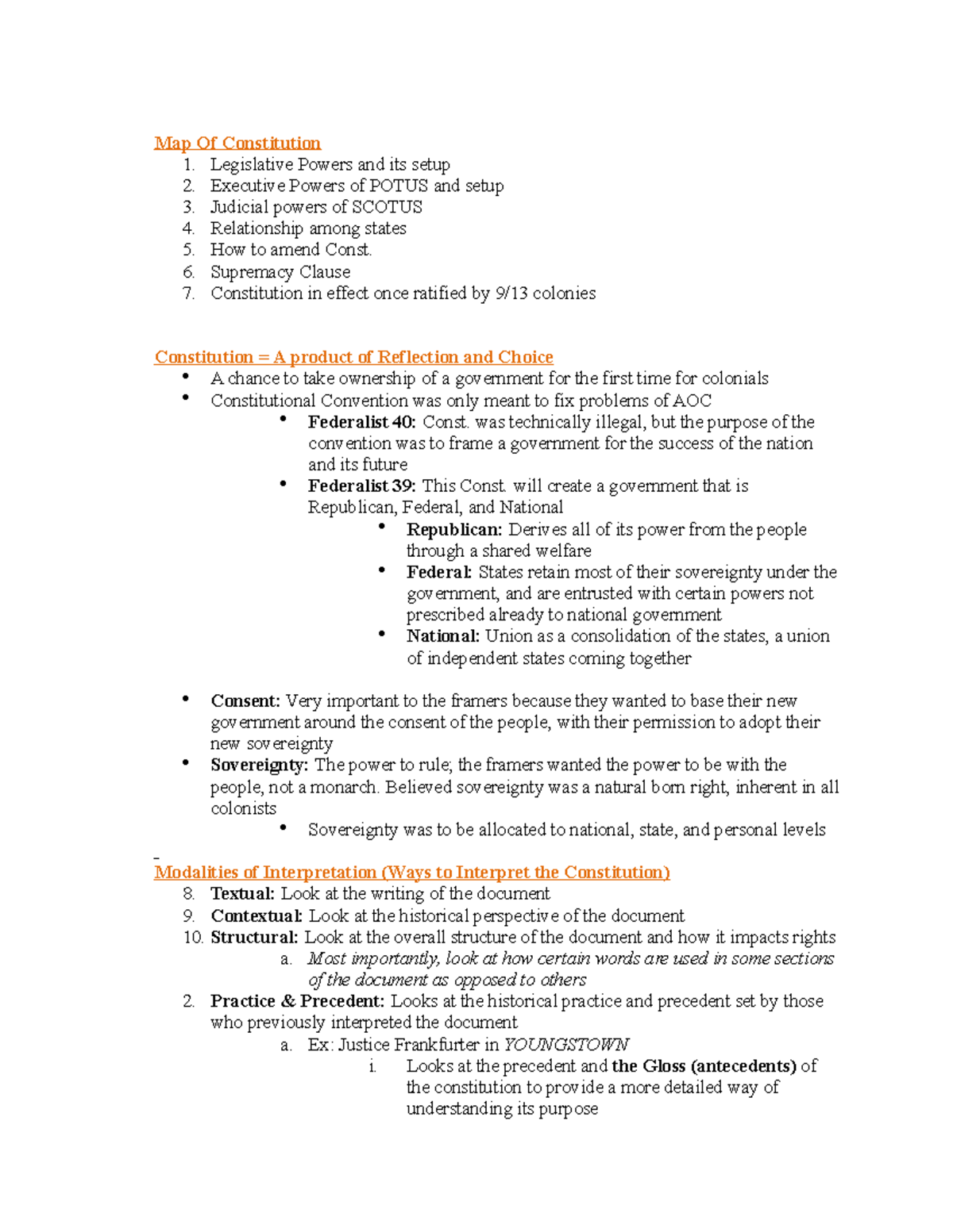 Con Law Outline - Map Of Constitution 1. Legislative Powers and its ...