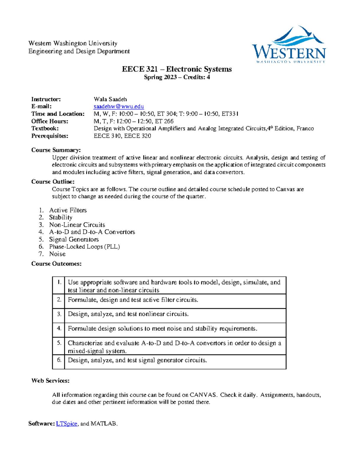 EECE321 Syllabus S23 - Western Washington University Engineering and ...