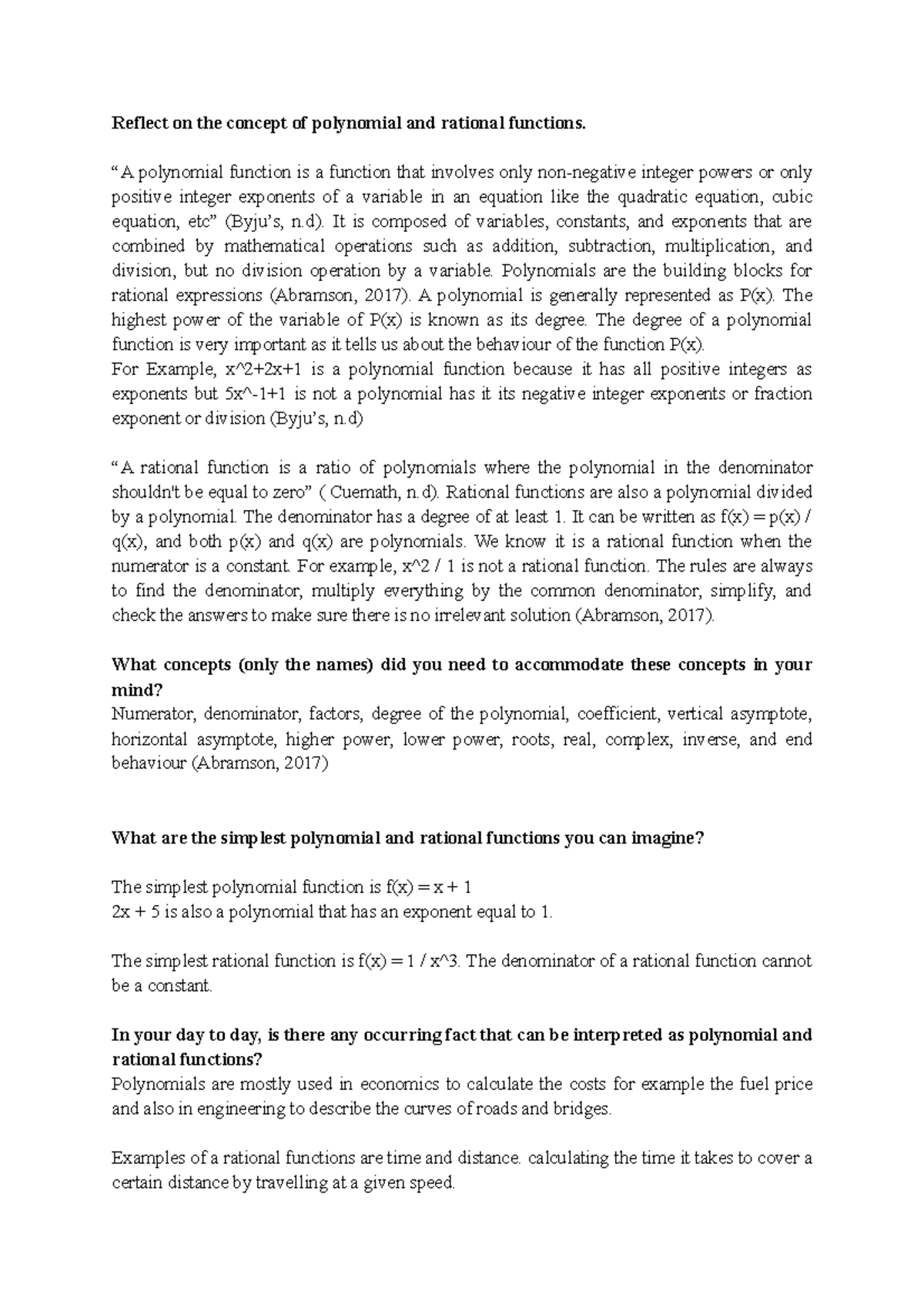 Unit 3 learning journal - Reflect on the concept of polynomial and ...