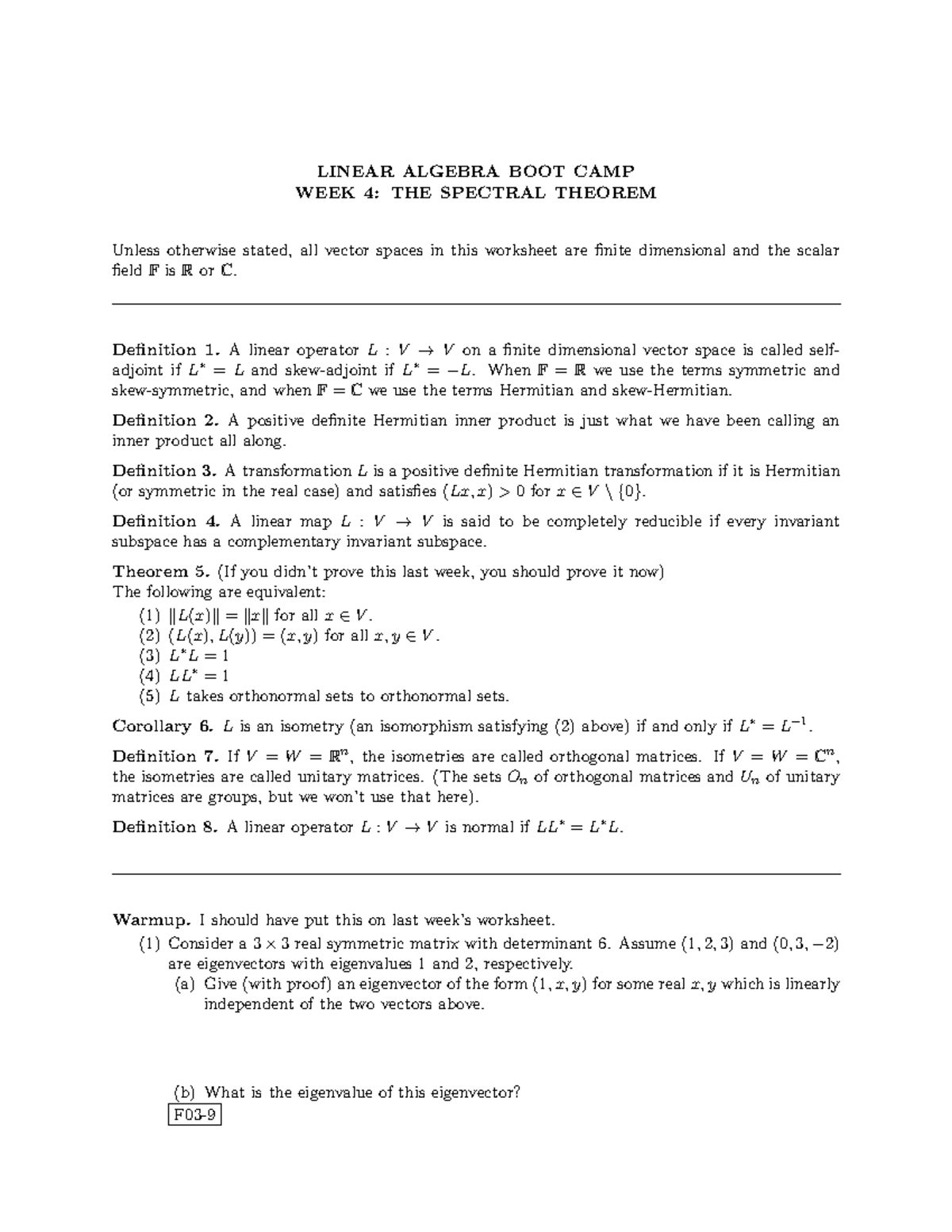 Boot camp wk 4 - Analysis notes - LINEAR ALGEBRA BOOT CAMP WEEK 4: THE ...