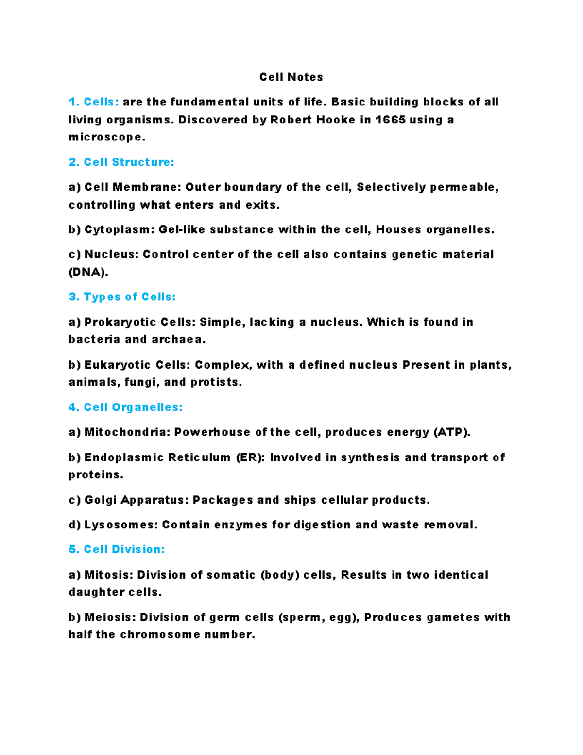 Definition of Cell and their structure - Cell Notes Cells: are the ...