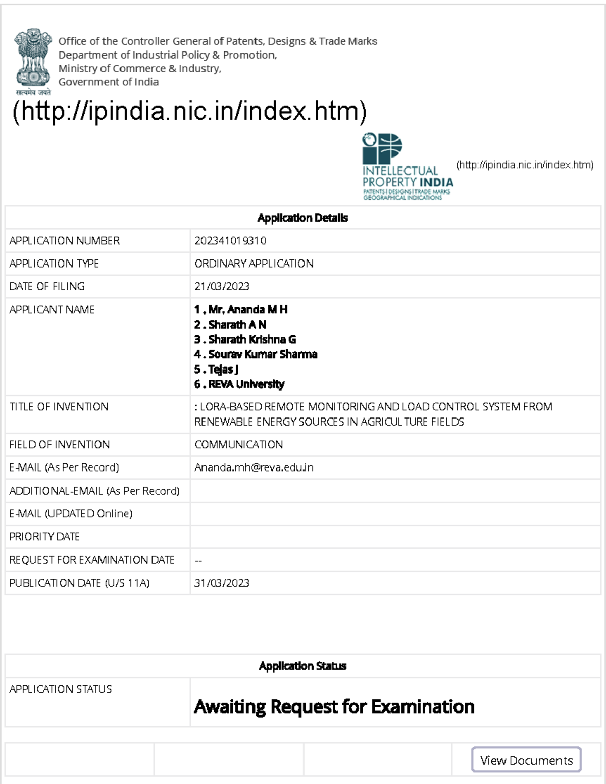 202341019310 - NOTHING - (ipindia.nic/index.htm) (ipindia.nic/index.htm) Application Details ...