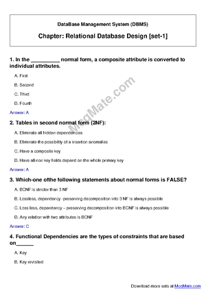Database-management-system Solved MCQs [set-2] Mcq Mate.com - DataBase Management System (DBMS ...