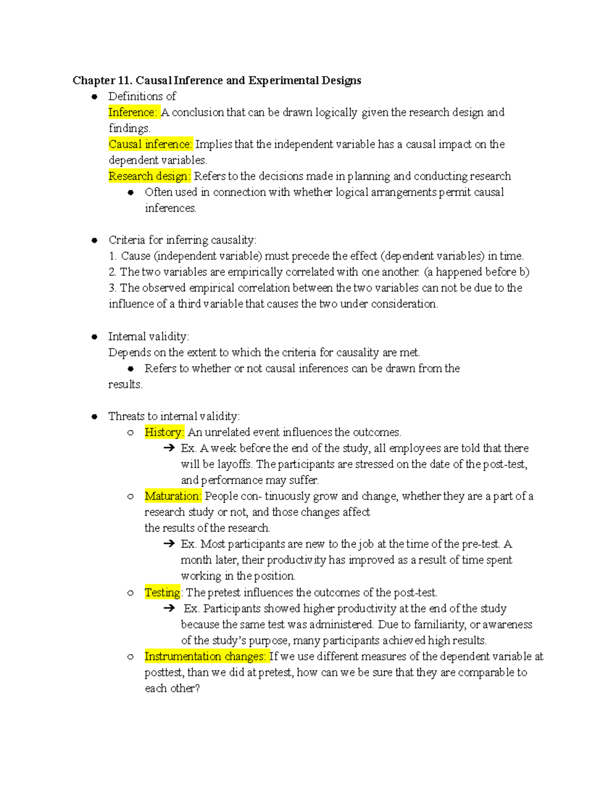 Study Guide for Exam 2 - Chapter 11. Causal Inference and Experimental ...