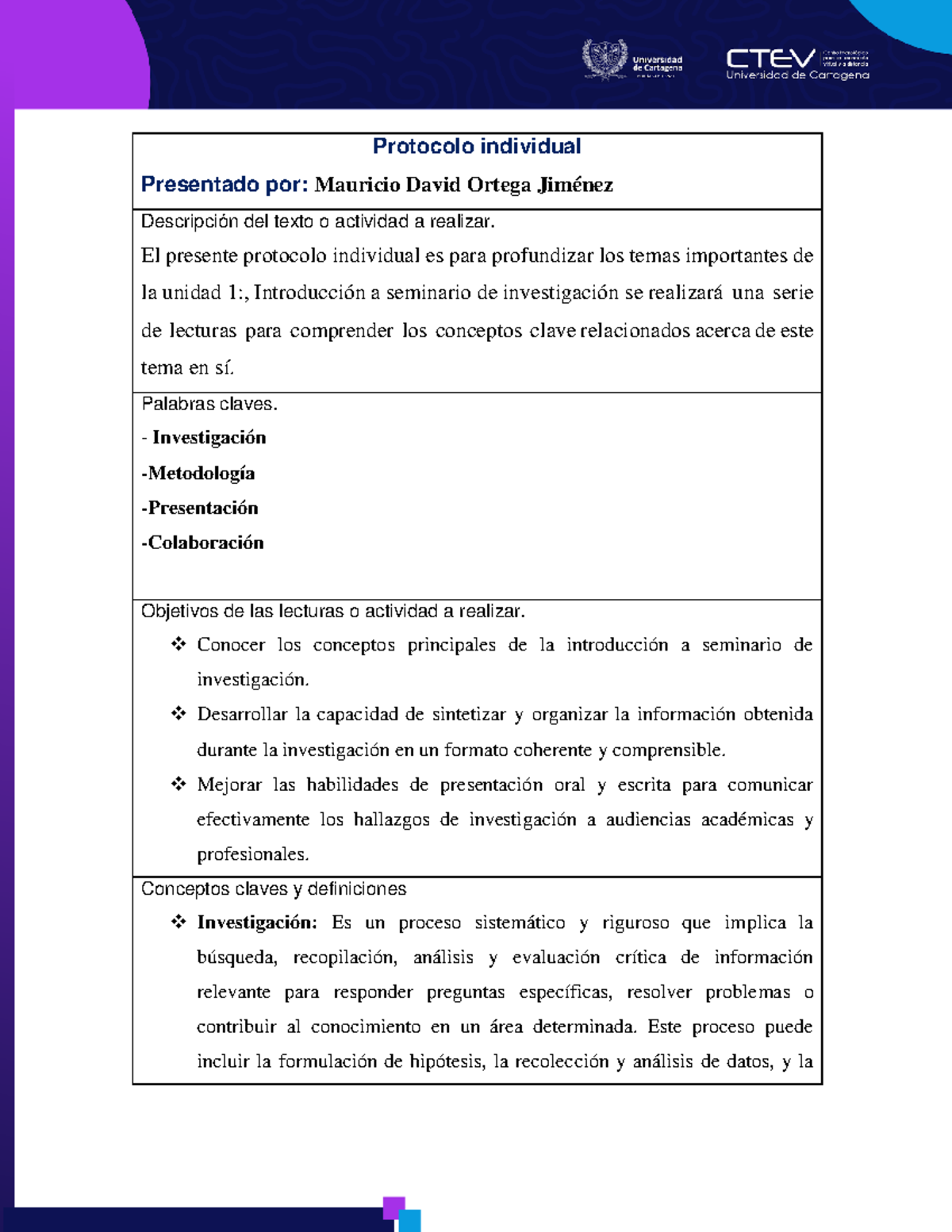 Plantilla protocolo individual - Protocolo individual Presentado por ...