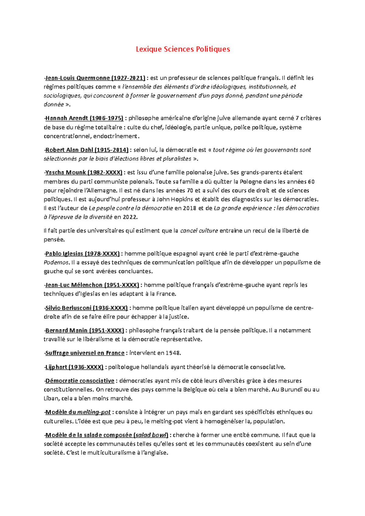 Lexique Sciences politiques - UPPA - Studocu