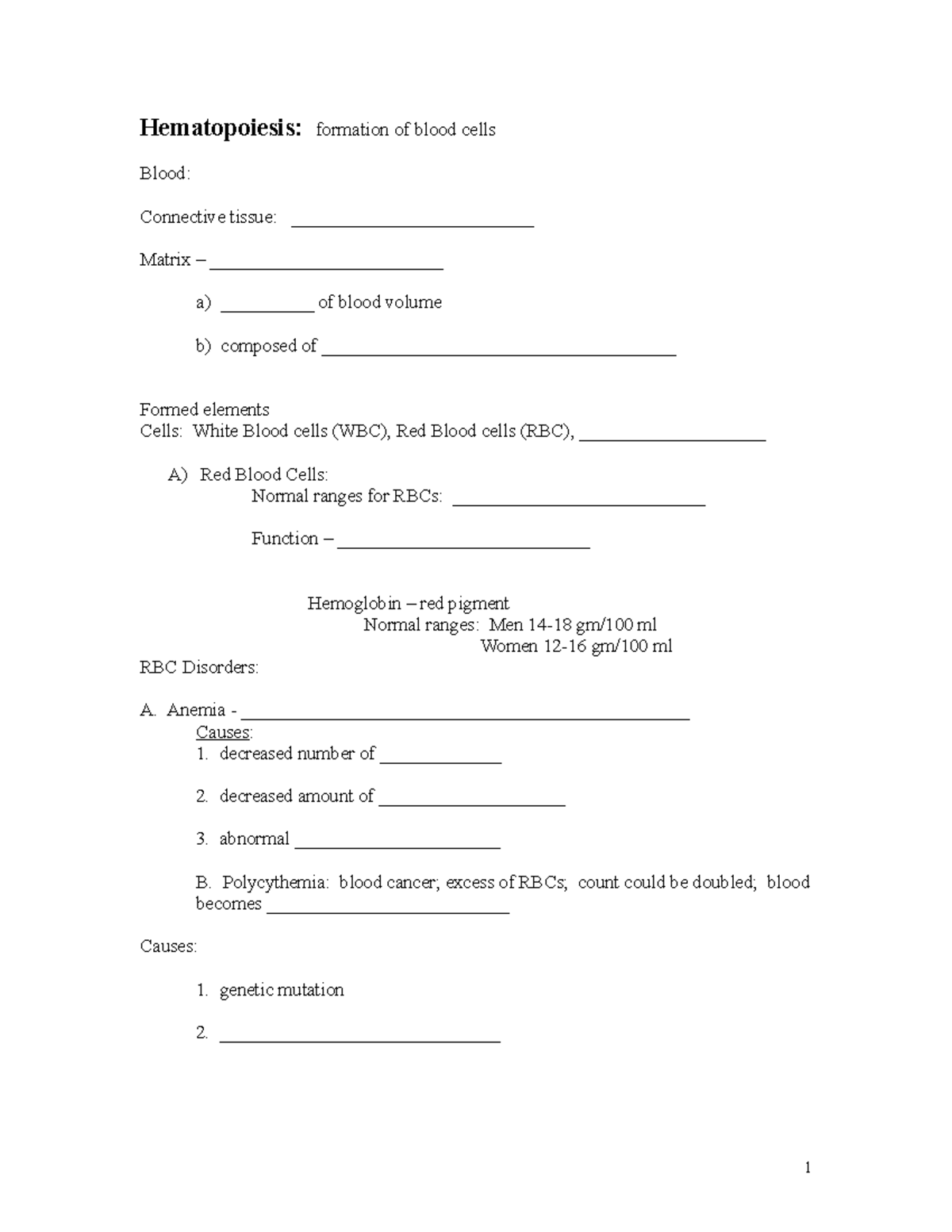 Blood outline 2021 - Hematopoiesis: formation of blood cells Blood ...