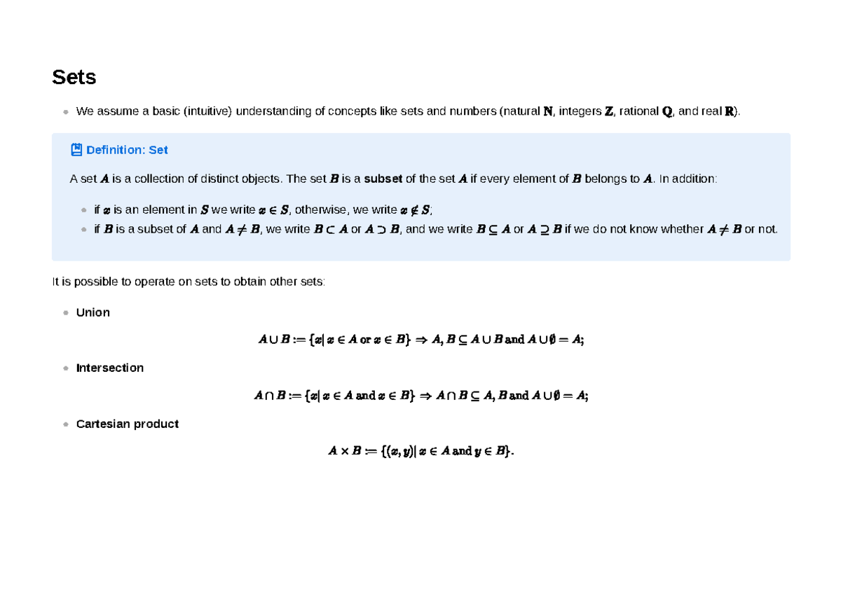 Calculus 1 sets functions limits - Sets We assume a basic (intuitive) understanding of concepts ...