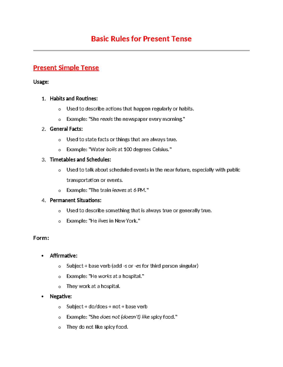 Present Tense - Basic Rules for Present Tense Present Simple Tense ...