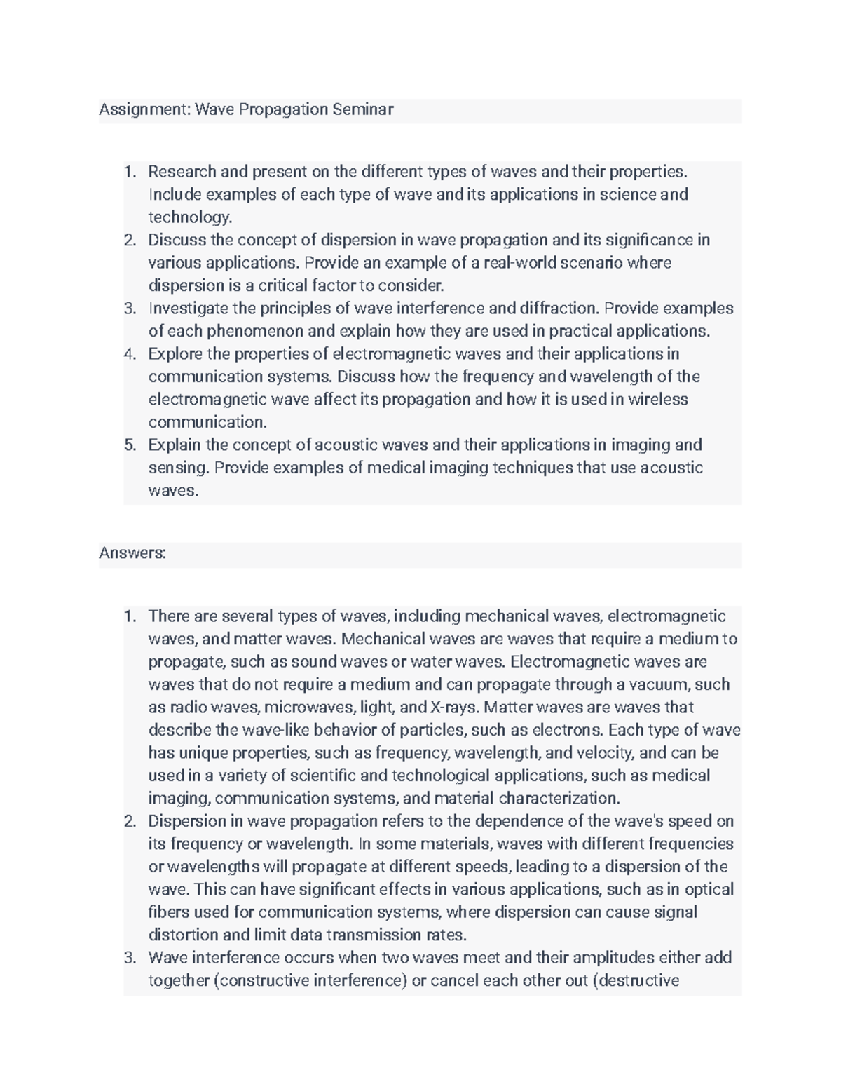 Assignment Wave Propagation Seminar - Assignment: Wave Propagation ...