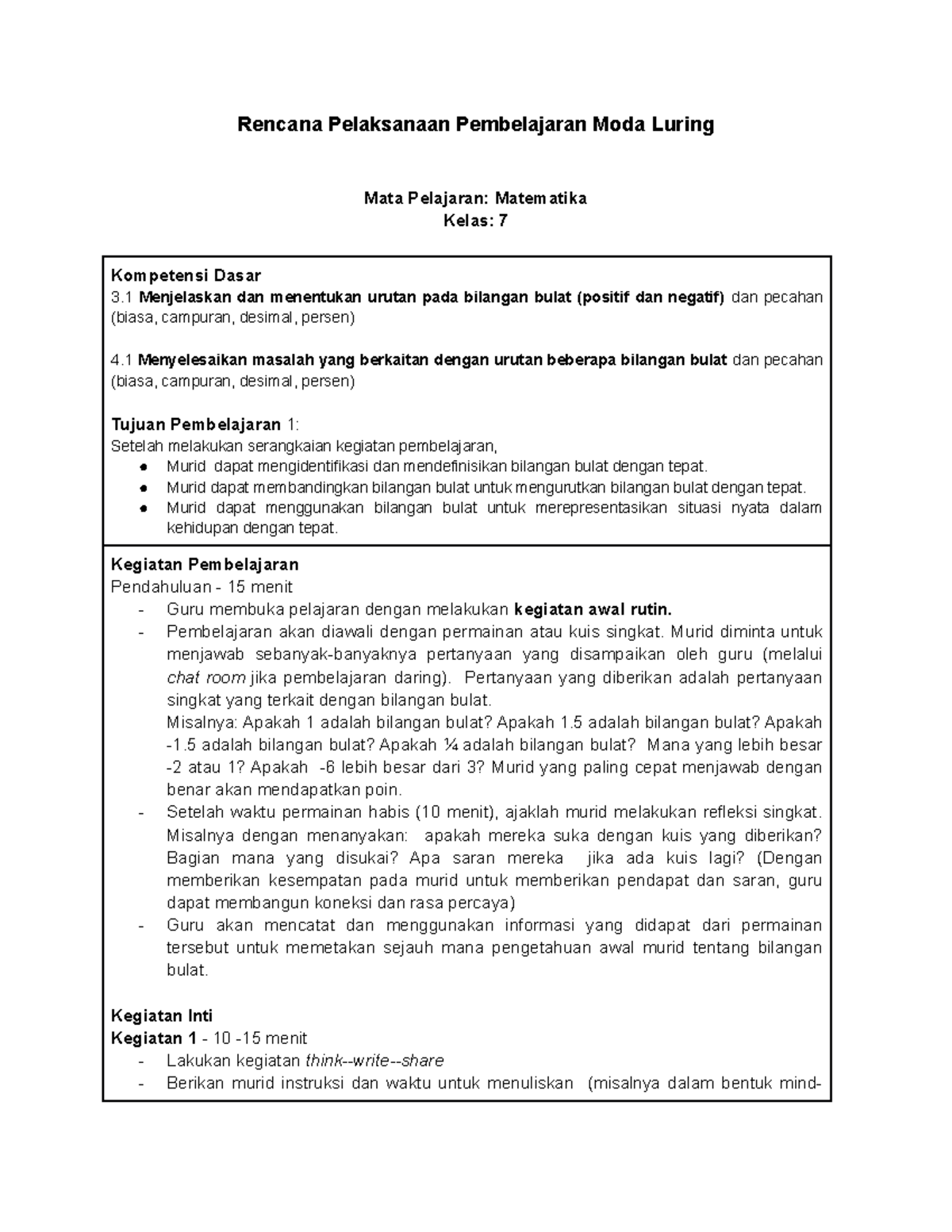 Contoh RPP Moda Luring - OKE - Rencana Pelaksanaan Pembelajaran Moda ...