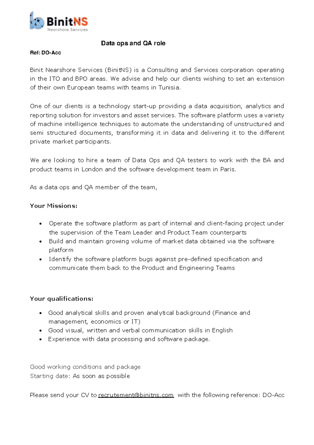 Data Ops And Qa Role Econometrics Data Ops And Qa Role Ref Do Acc
