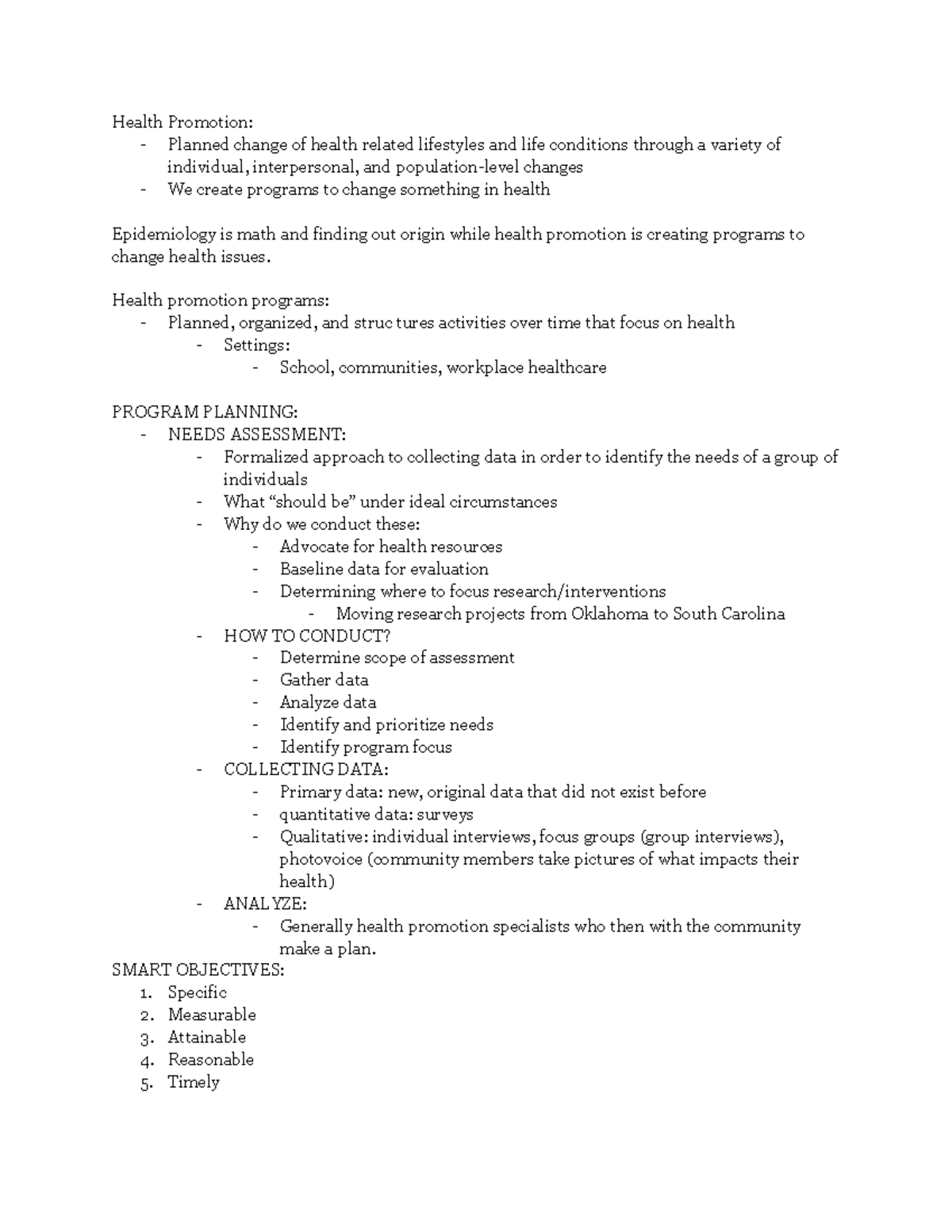 Heath promotion programs - Health Promotion: - Planned change of health ...