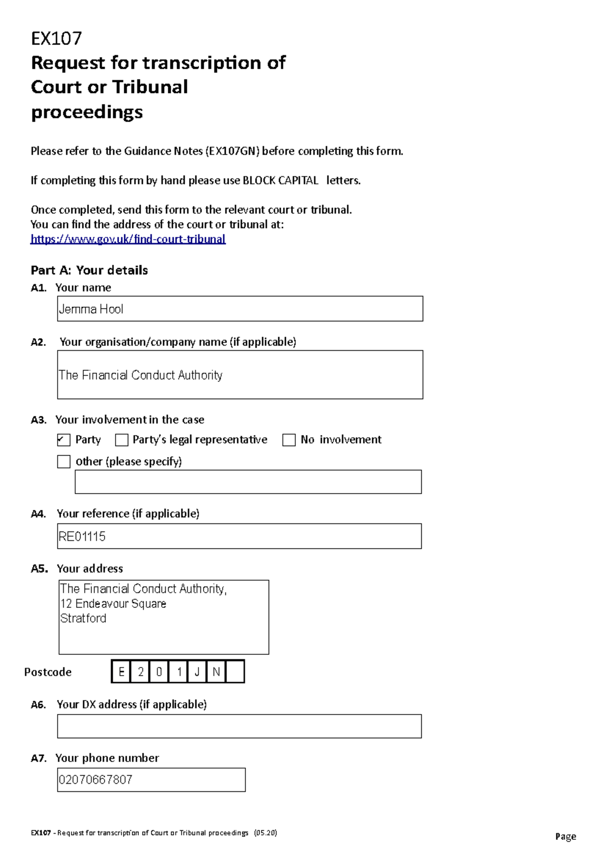 Op Haines Transcript form - EX Request for transcription of Court or ...