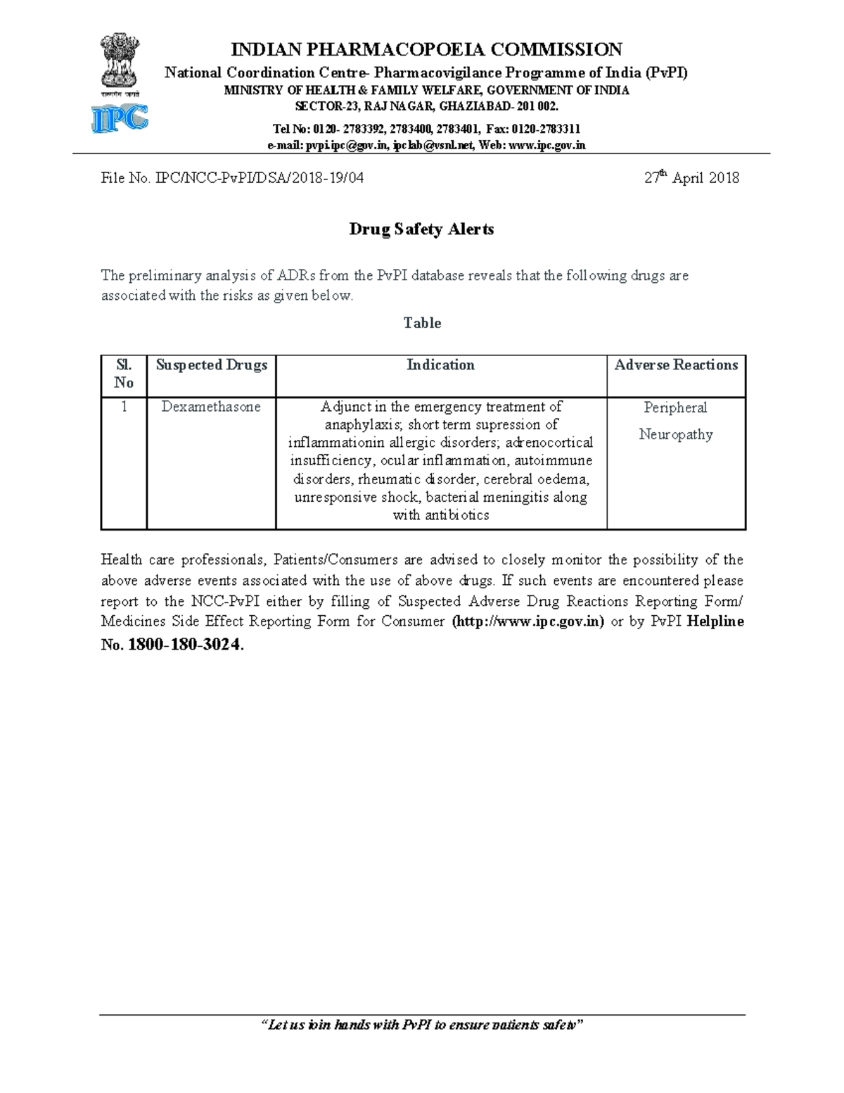 Drug Alert (April 2018 ) - Warning: TT: undefined function: 32 “Let us ...