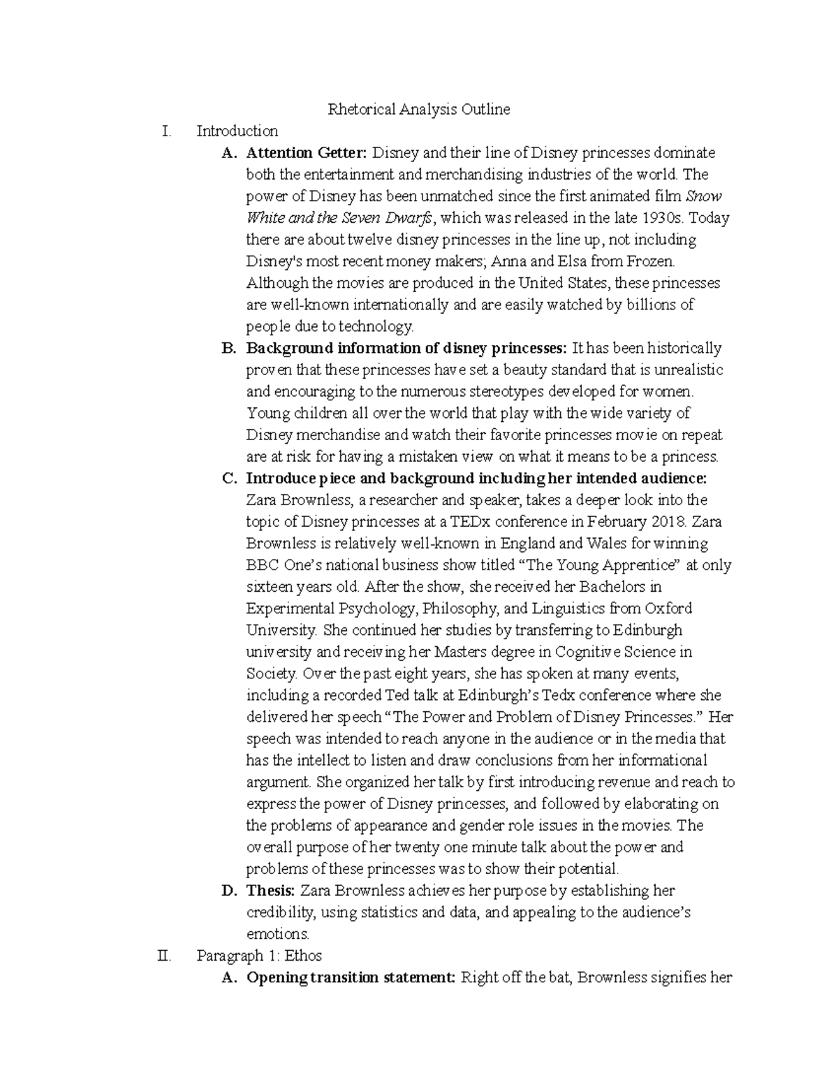 Rhetorical Analysis Outline - Introduction A. Attention Getter: Disney ...