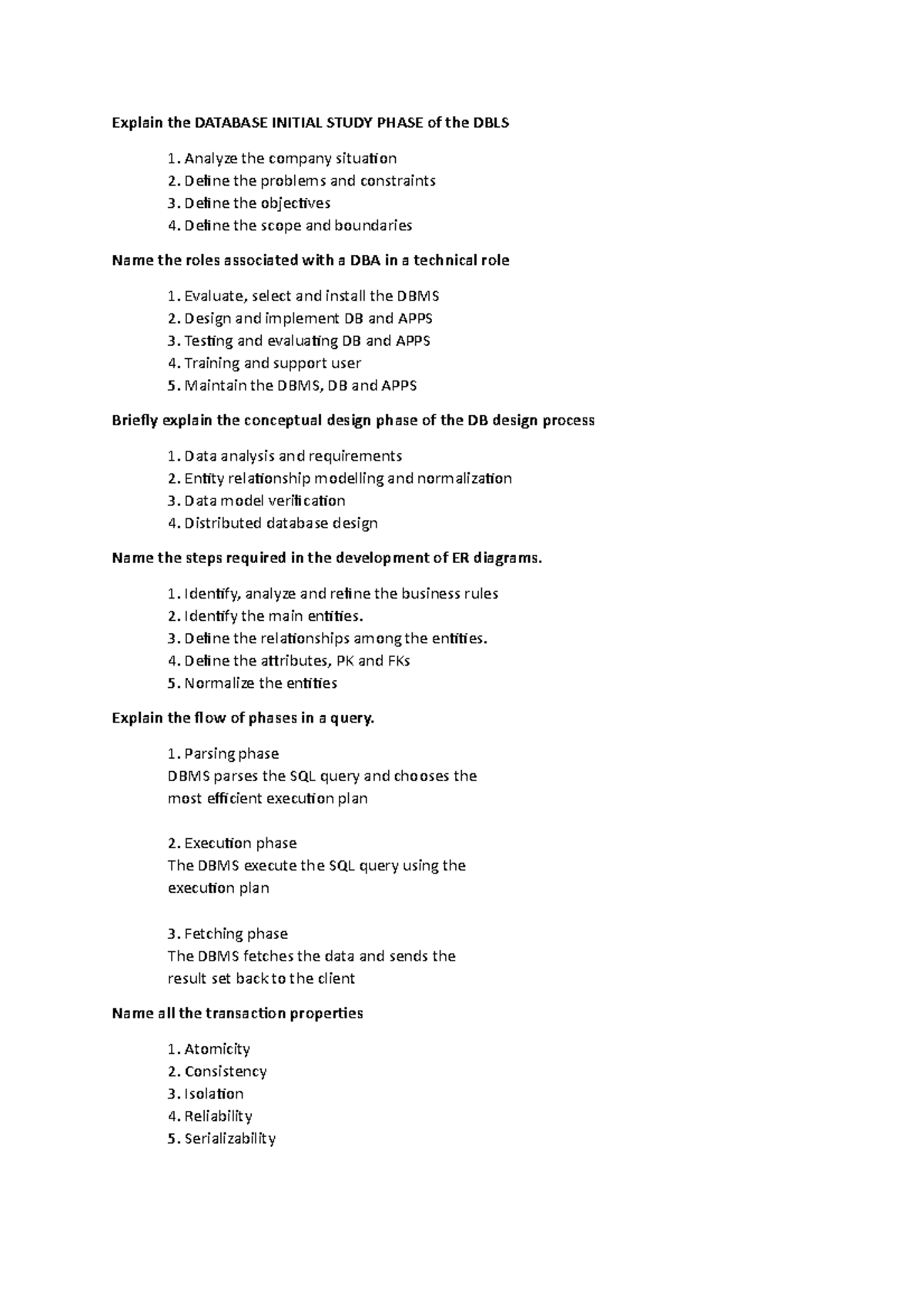 Summary - Explain the DATABASE INITIAL STUDY PHASE of the DBLS Analyze ...