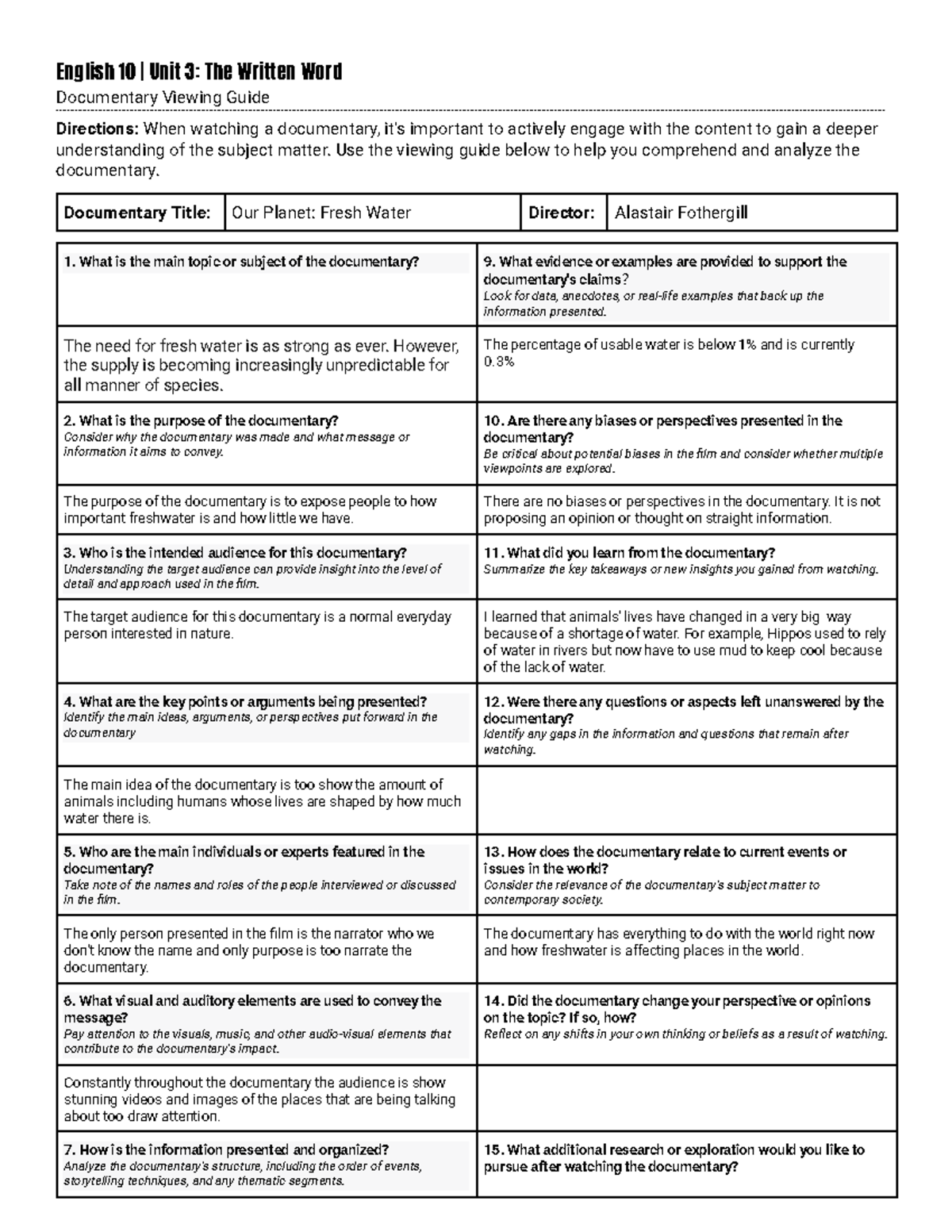 ENG 10 Unit 3 Documentary Viewing Guide - English 10 | Unit 3: The ...